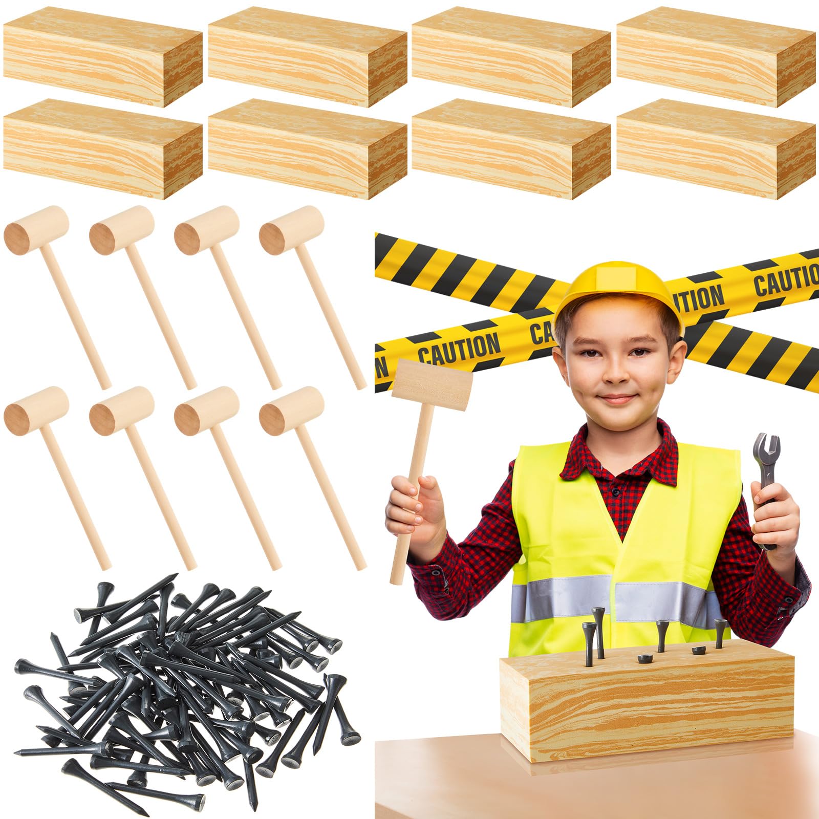 Amazon.com: 8 Set Construction Birthday Party Supplies Kids Wooden ...