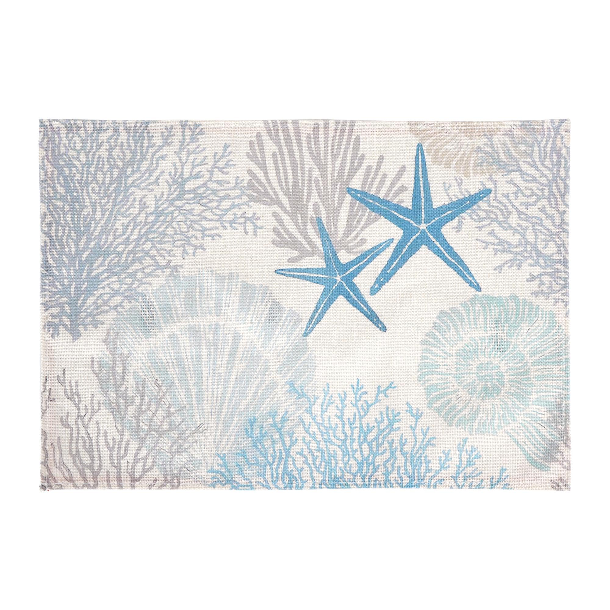 Amazon.com: Nautical Placemats Set of 6, Coastal Design with Starfish ...