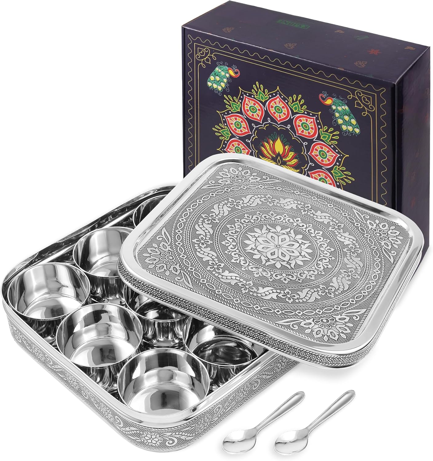 KSJONE Designer Indian Spice Tin Stainless Steel Masala Dabba LARGE ...