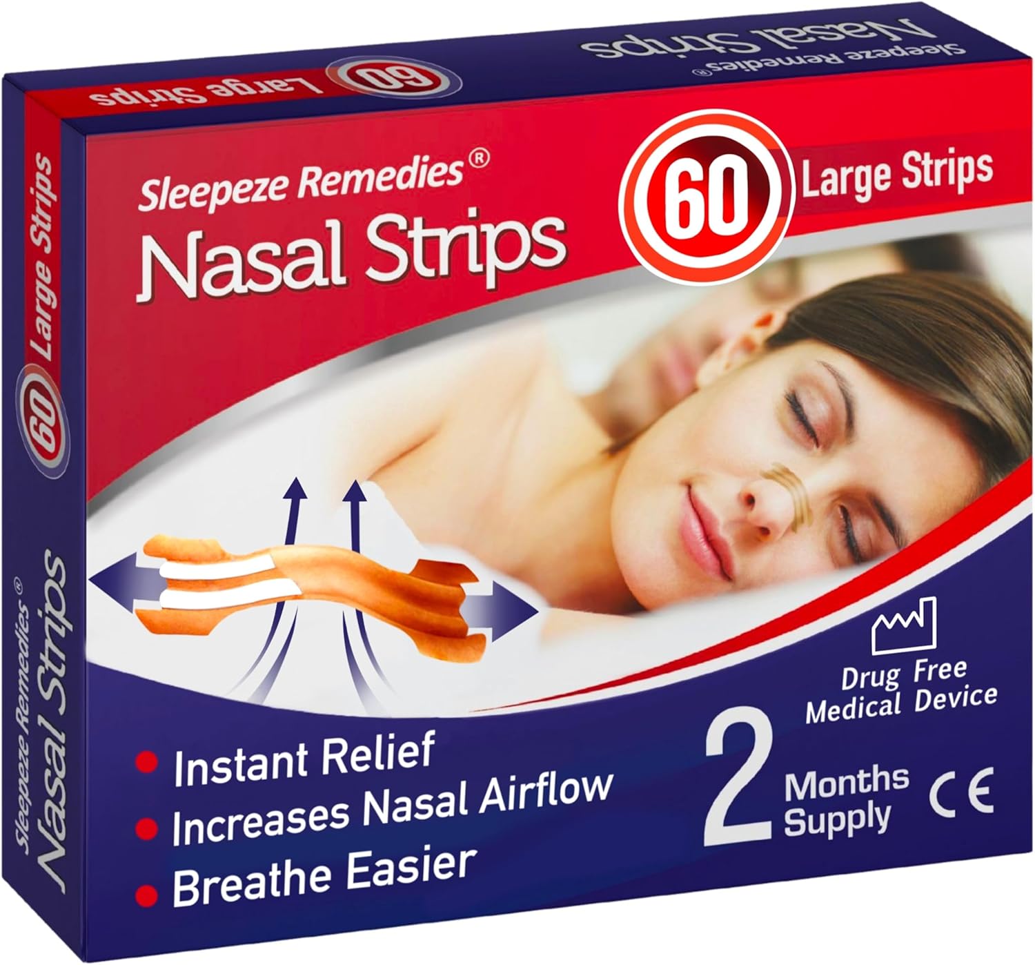 Sleepeze Remedies Bandelettes Nasales L, 60 x Grandes Bandelette Nasale ...