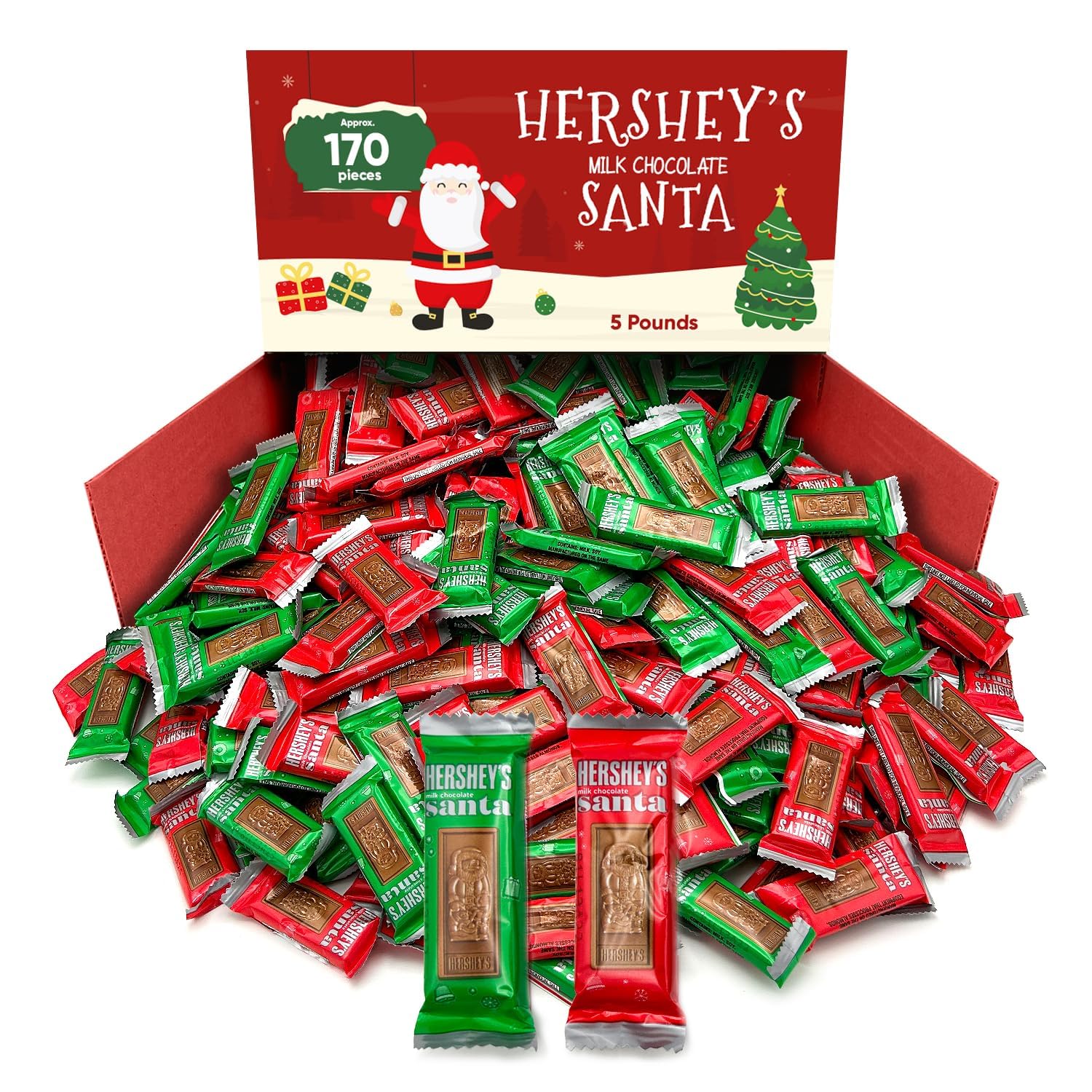 Amazon.com : Christmas Milk Chocolate Santa Bar- 5 Pounds Approx 175 ...
