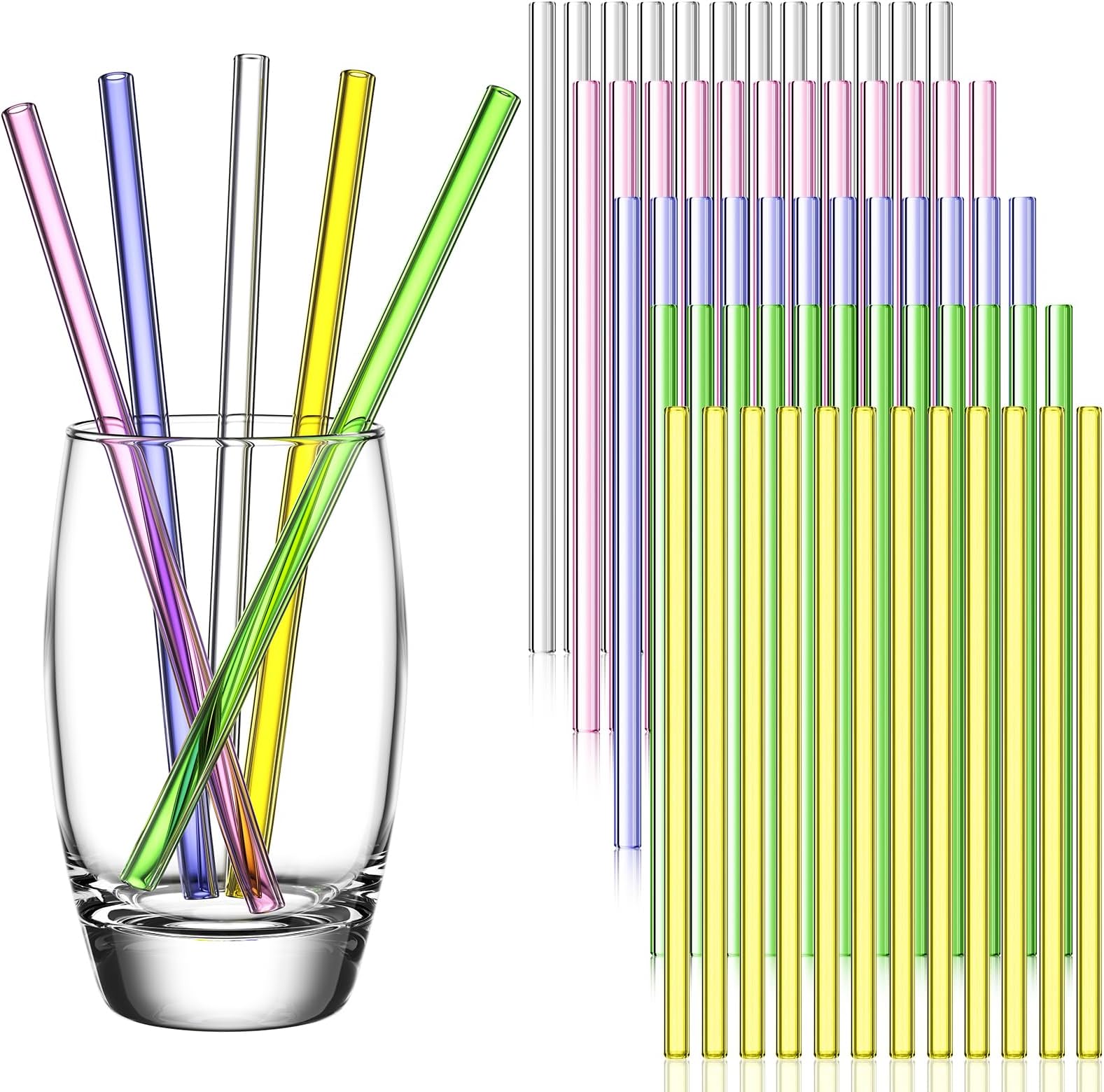 Amazon.com: Layhit 40 Pcs Bulk Reusable Glass Straws 8 x 250 mm Shatter ...