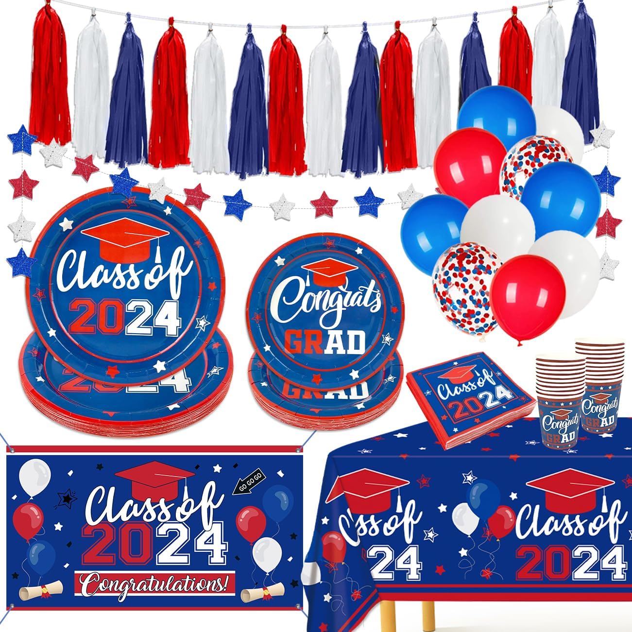 Amazon.com: Red and Blue Graduation Plates and Napkins Class of 2024 ...