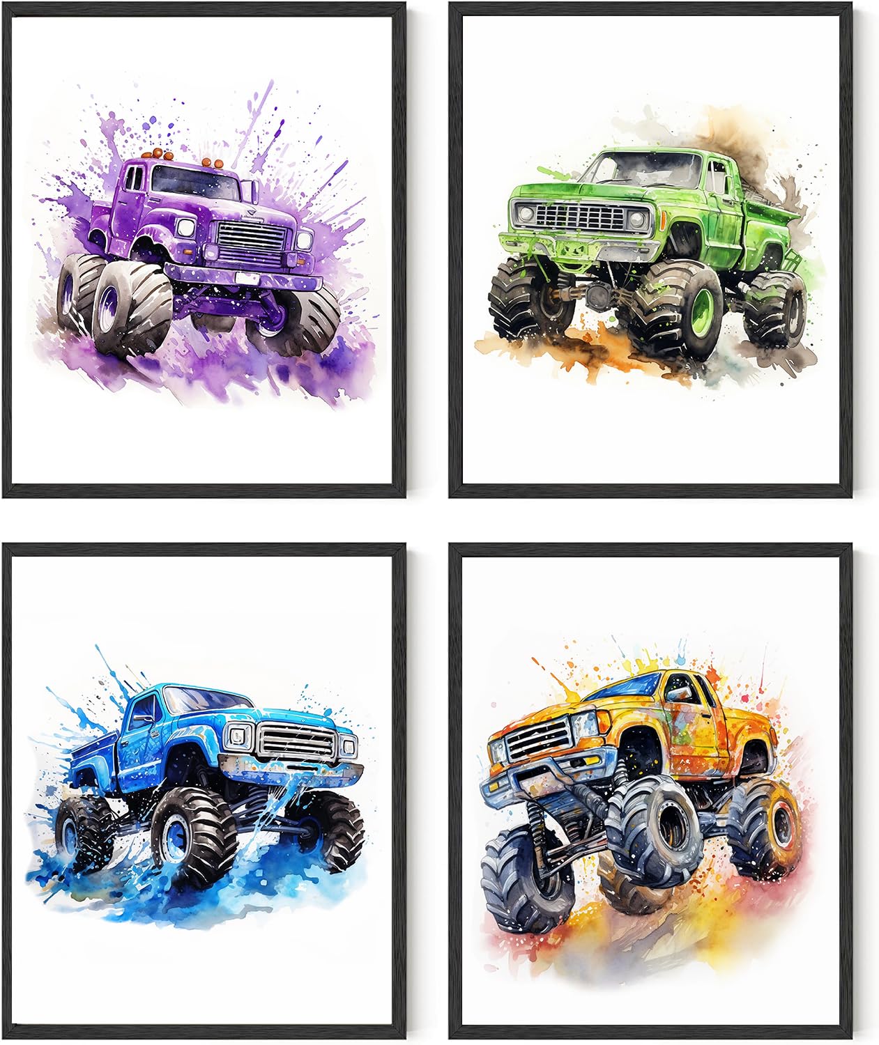 Amazon.com: MOCVSWO Monster Truck Wall Art Prints,Watercolor Monster ...