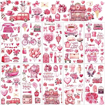 Amazon.com: Lincia 10 Sheets Valentine's Day Rub on Transfers for ...