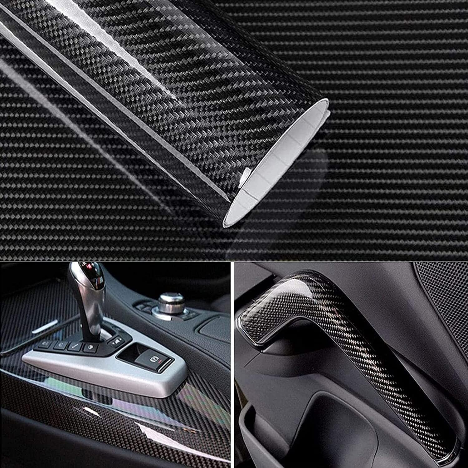 1520mm x 600mm 3D Black carbon fibre Vinyl bubble Free Vinyl Car Van ...