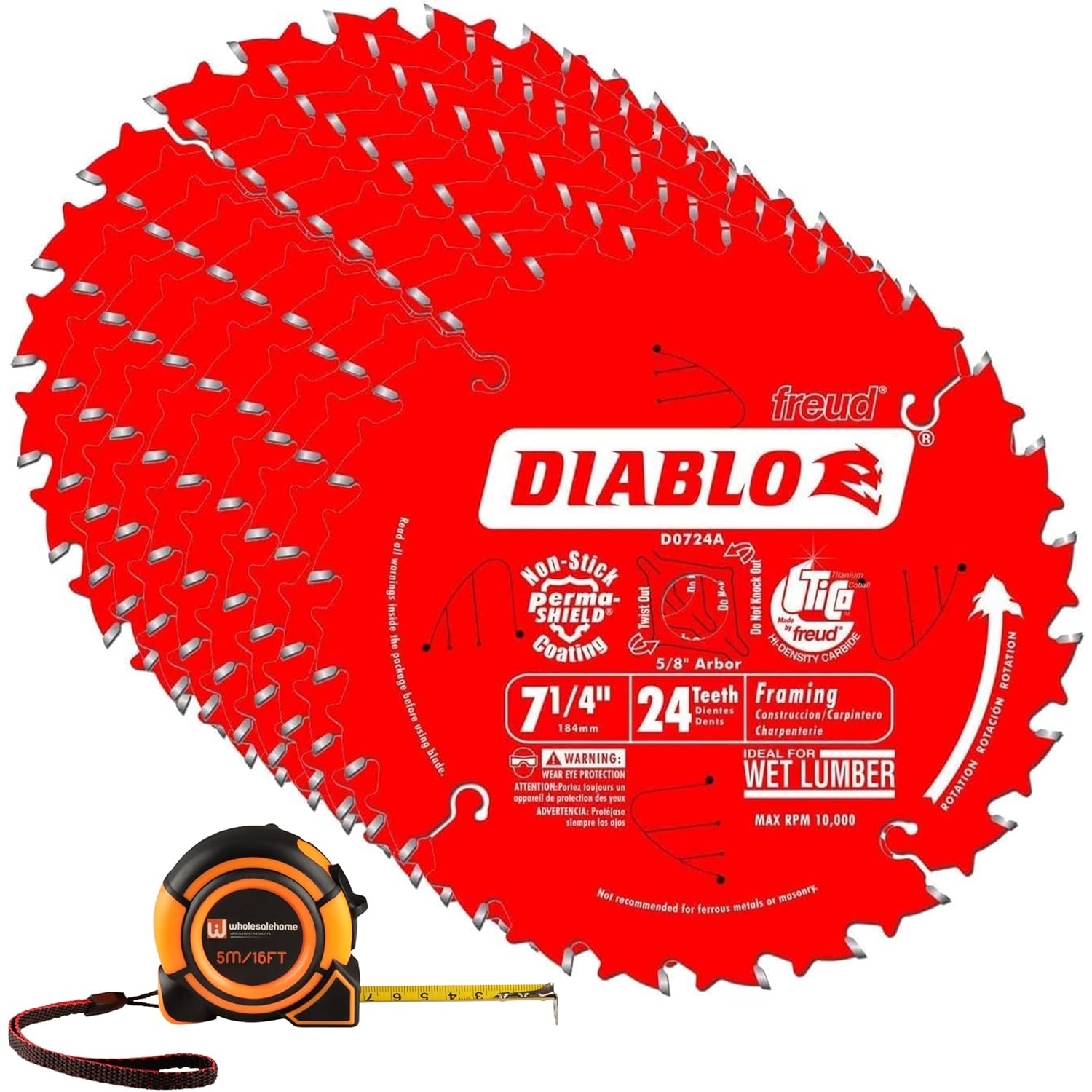 Diablo D0724A 7 1/4" Circular Saw Blade, 24 Tooth Framing Saw Blade 10 ...