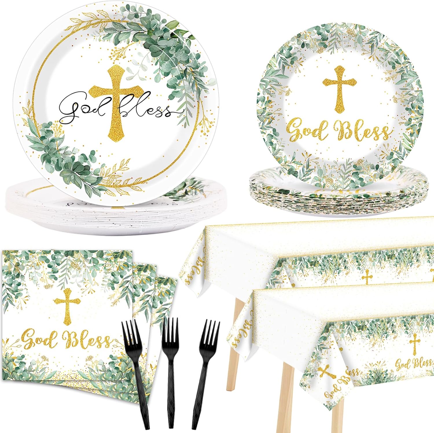 Amazon.com: 98pcs God Bless Plates Baptism Tableware First Holy ...