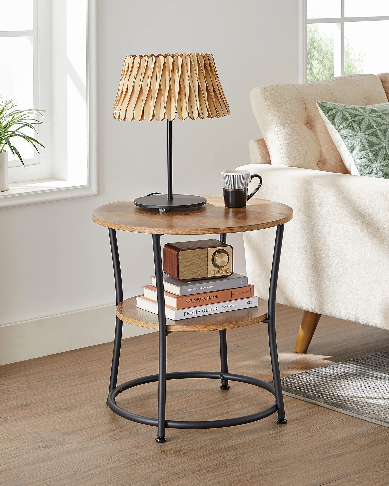 VASAGLE Side Table, Round End Table with 2 Shelves, Living Room ...