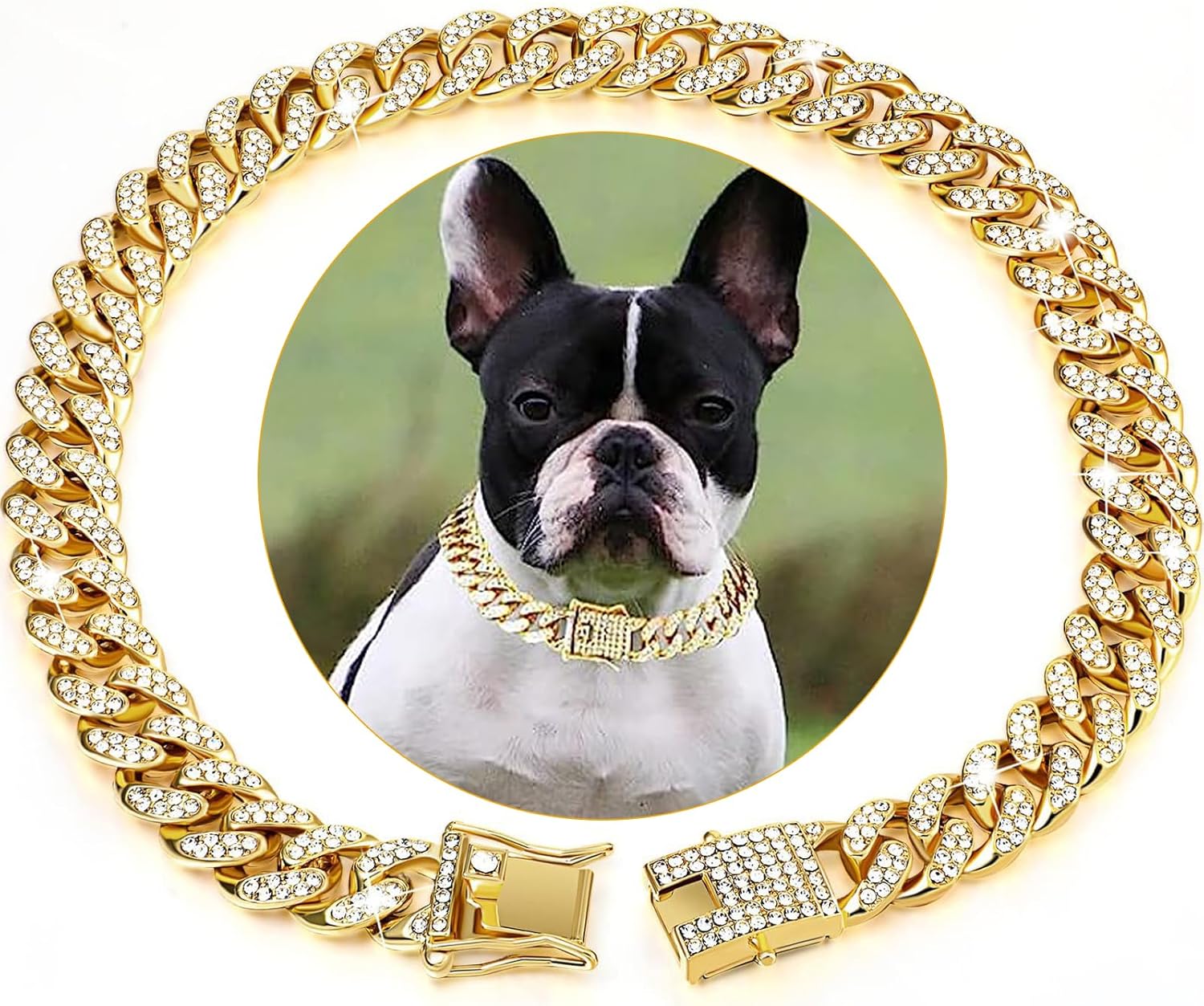 Golden Dog Chain Diamond Cuban Collars Walking Gold Metal Chain Collar ...