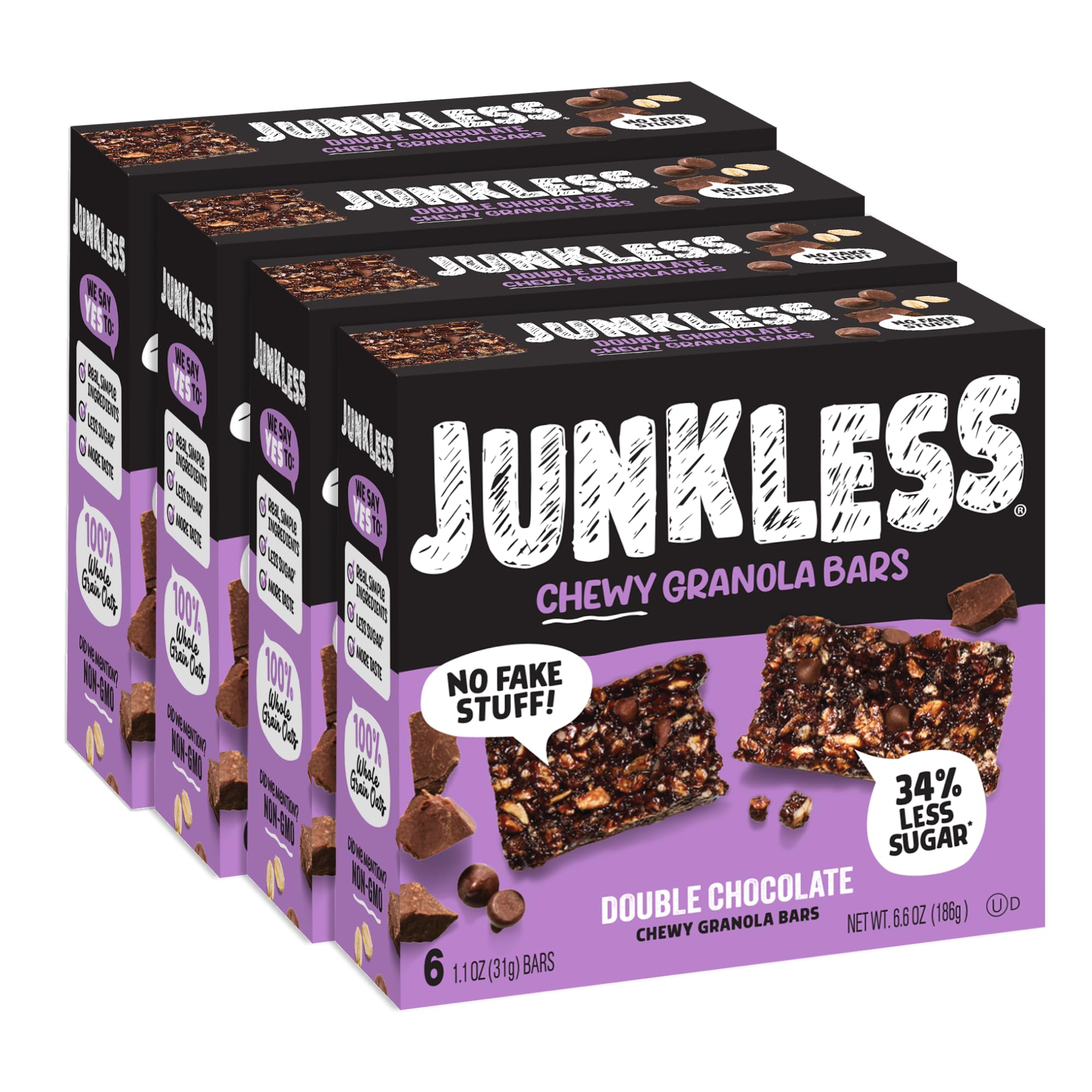 Amazon.com: Junkless Double Chocolate Chewy Granola Bars - Less Sugar ...