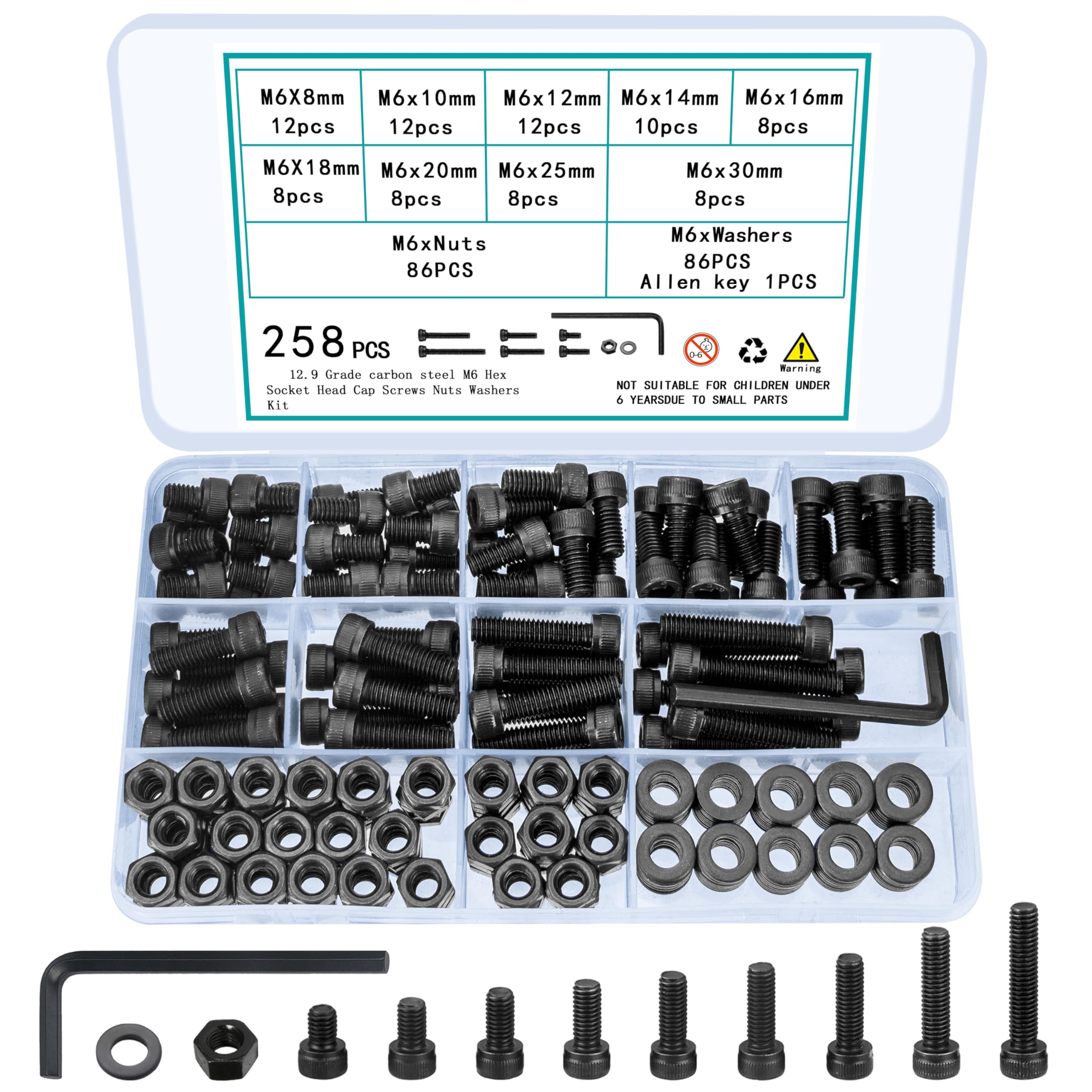 Snapklik.com : TOOINKCV 258 Pcs M6 Screws And Nuts, Assorted Metric ...