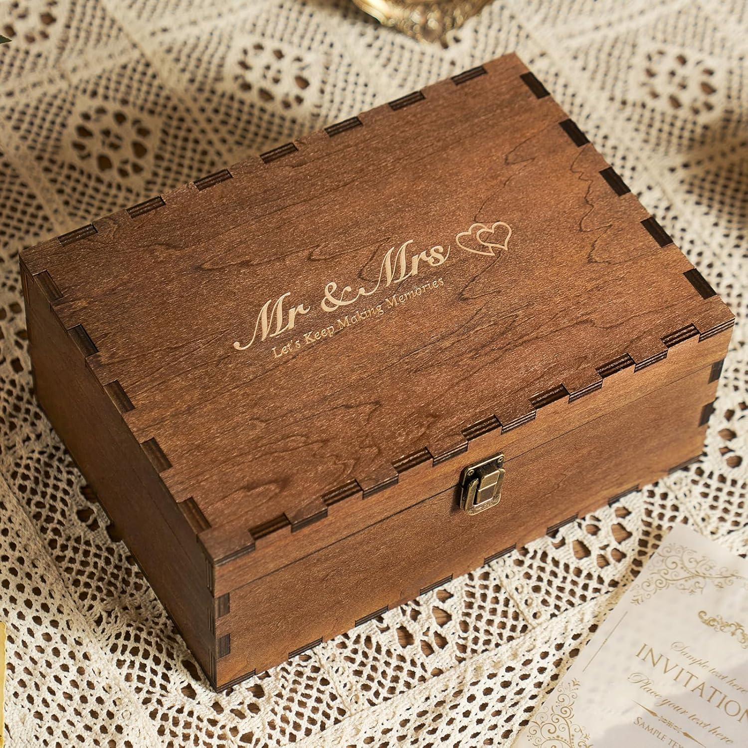 Amazon.com: AW BRIDAL Large Wedding Keepsake Box with Lid - Wood Mr Mrs ...