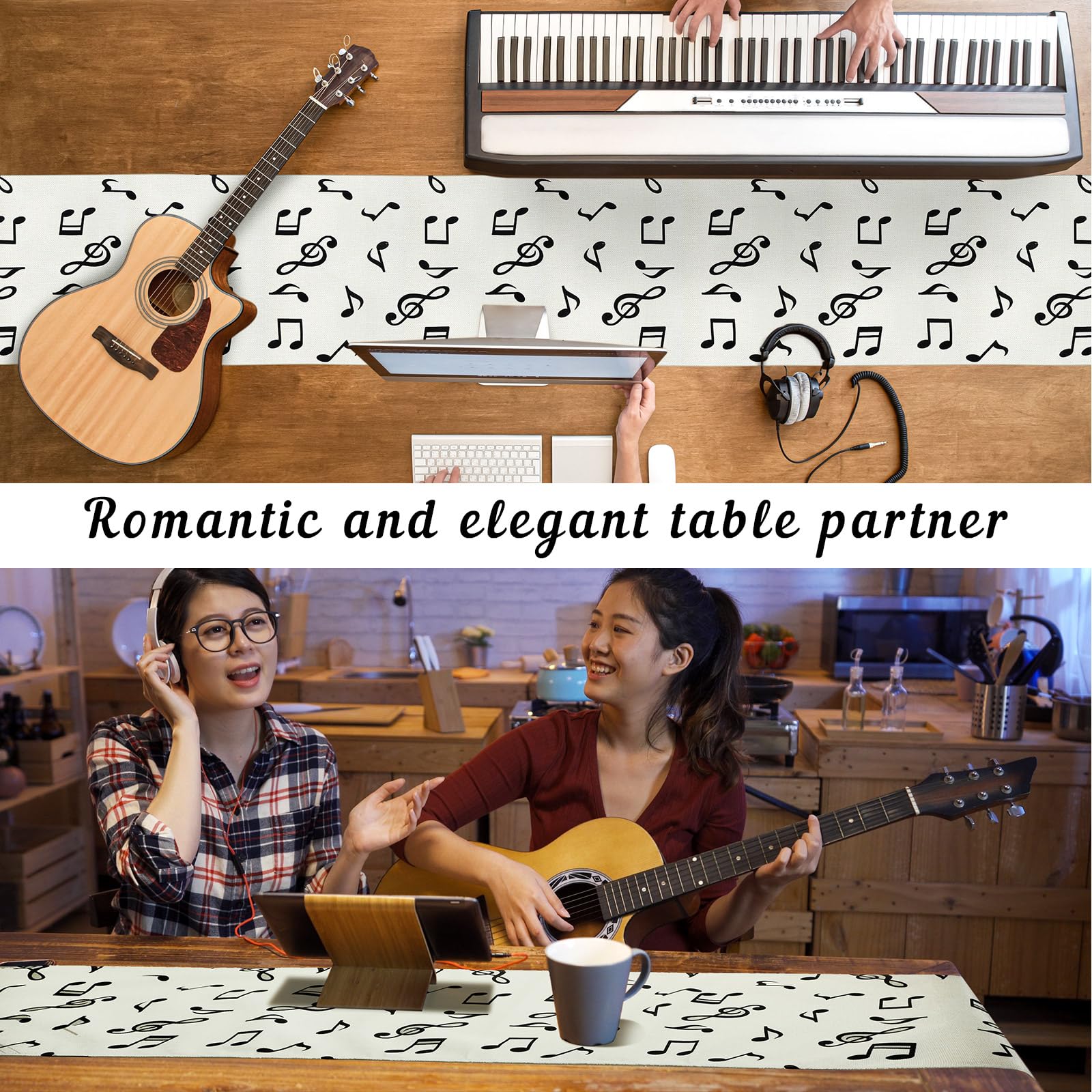 Snapklik.com : Peryiter 4 Pcs Linen Music Table Runner Musical Notes ...