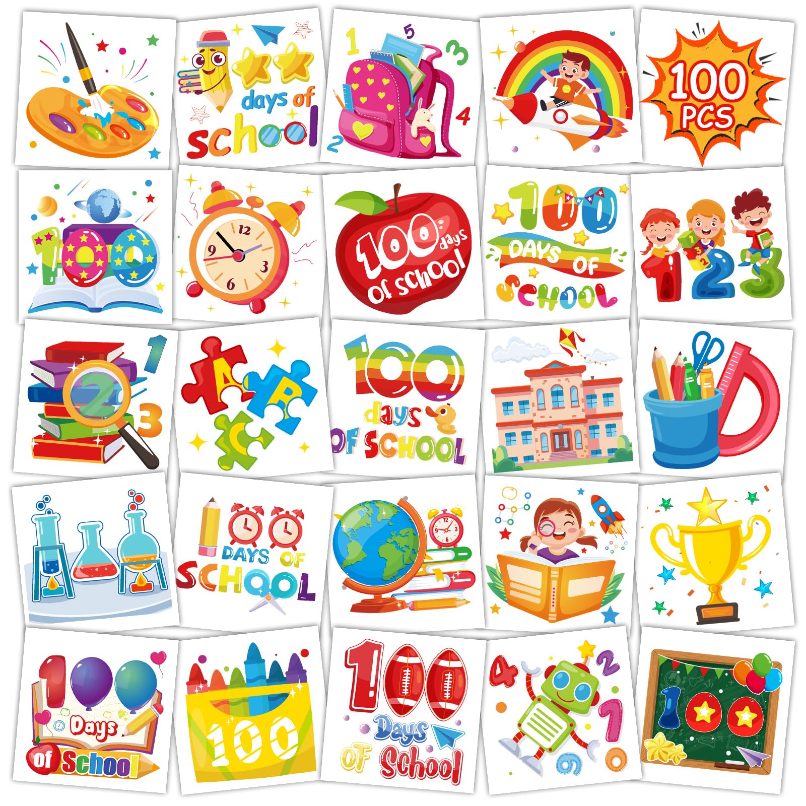 Amazon.com : Konsait 100PCS 100 Days of School Temporary Tattoos, Pre ...