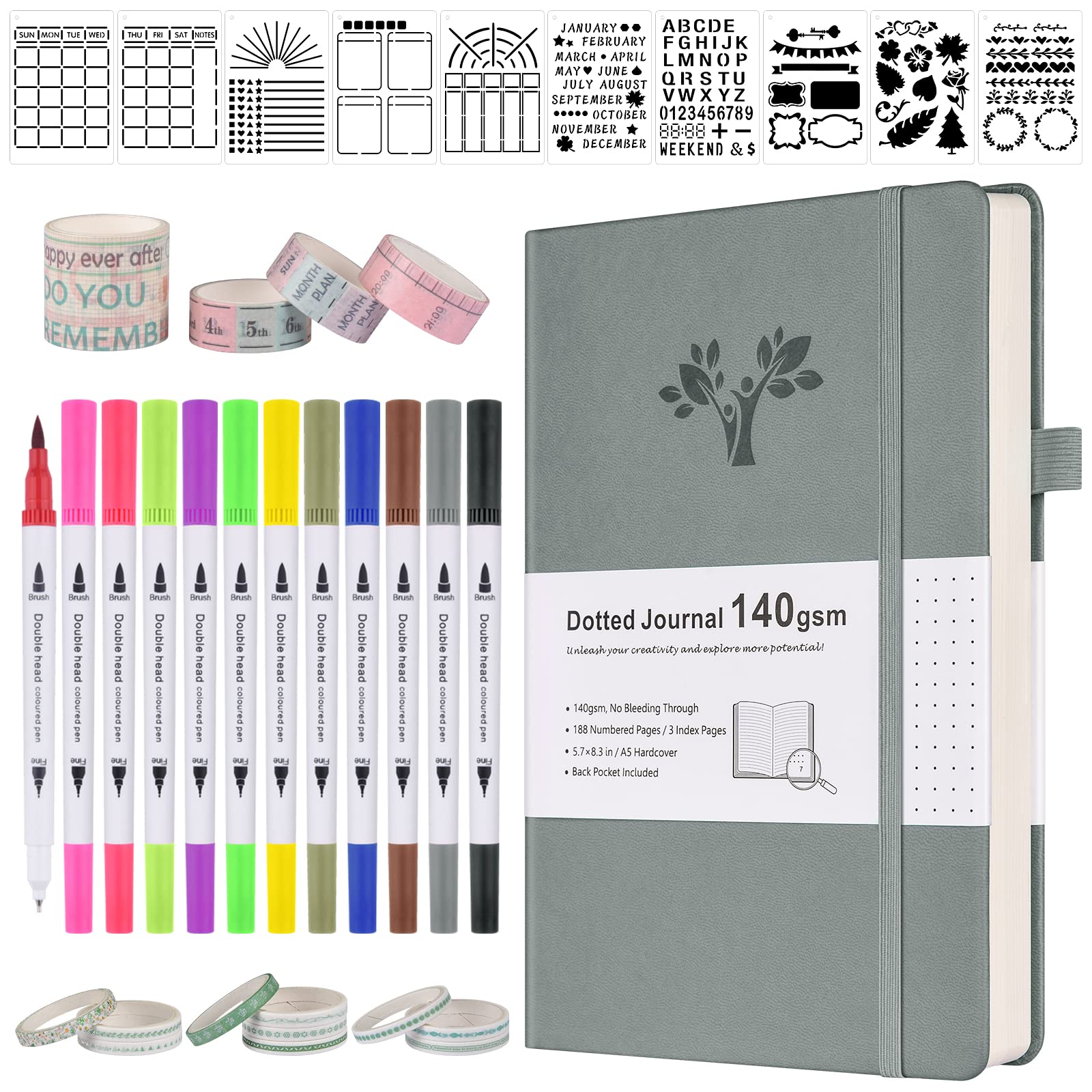 OFFIGIFT Bullet Dotted Journal Kit, 140gsm Hardcover A5 Dotted Journal ...