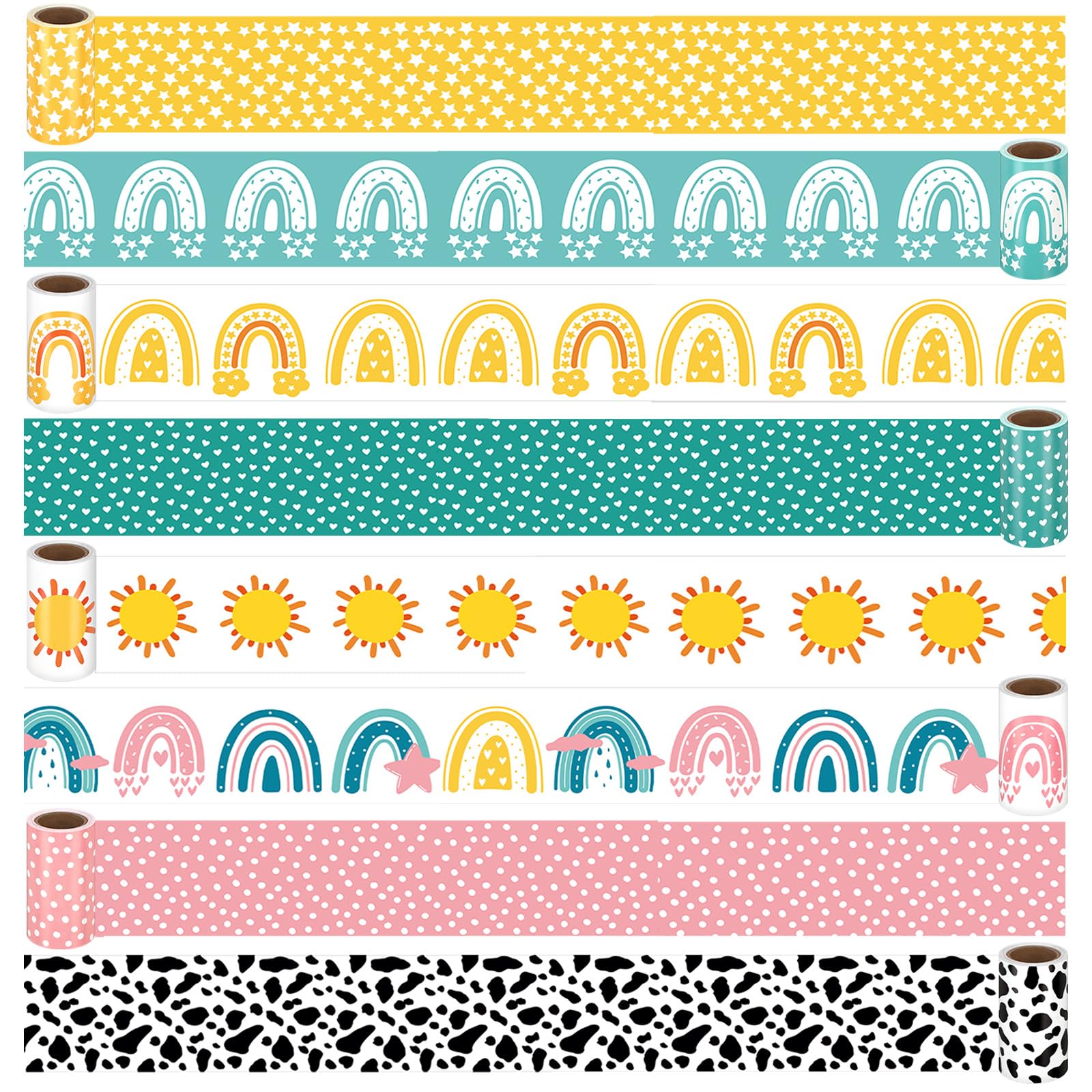 Amazon.com: Estune 8 Roll 131 ft Boho Bulletin Board Borders Rainbow ...