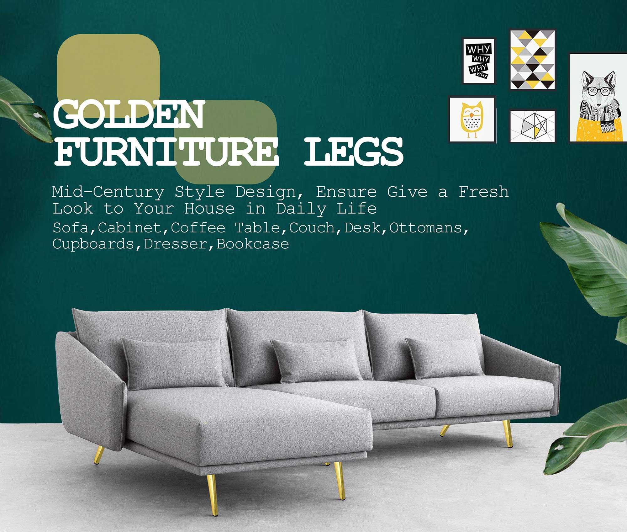 Snapklik.com : 4pcs 14 Inch Furniture Legs, Oblique Conical Metal Legs ...