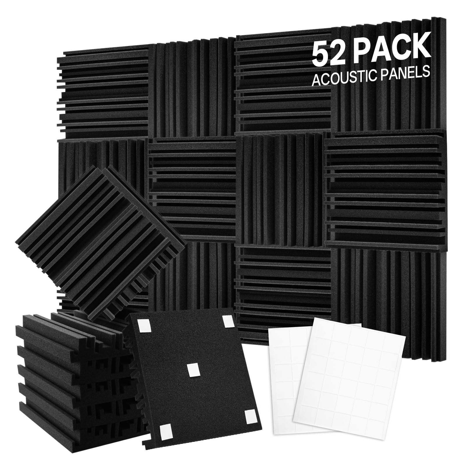 Snapklik.com : VallisCo 52 Pack Acoustic Panels 1 X 12 X 12 Inch Upgraded, Acoustic Foam Panels ...