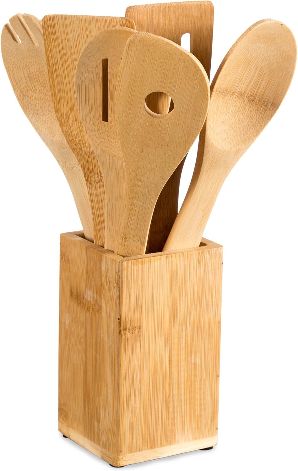 Amazon.com: Bamboo Cooking & Serving Utensils - 6 Piece Set with holder ...