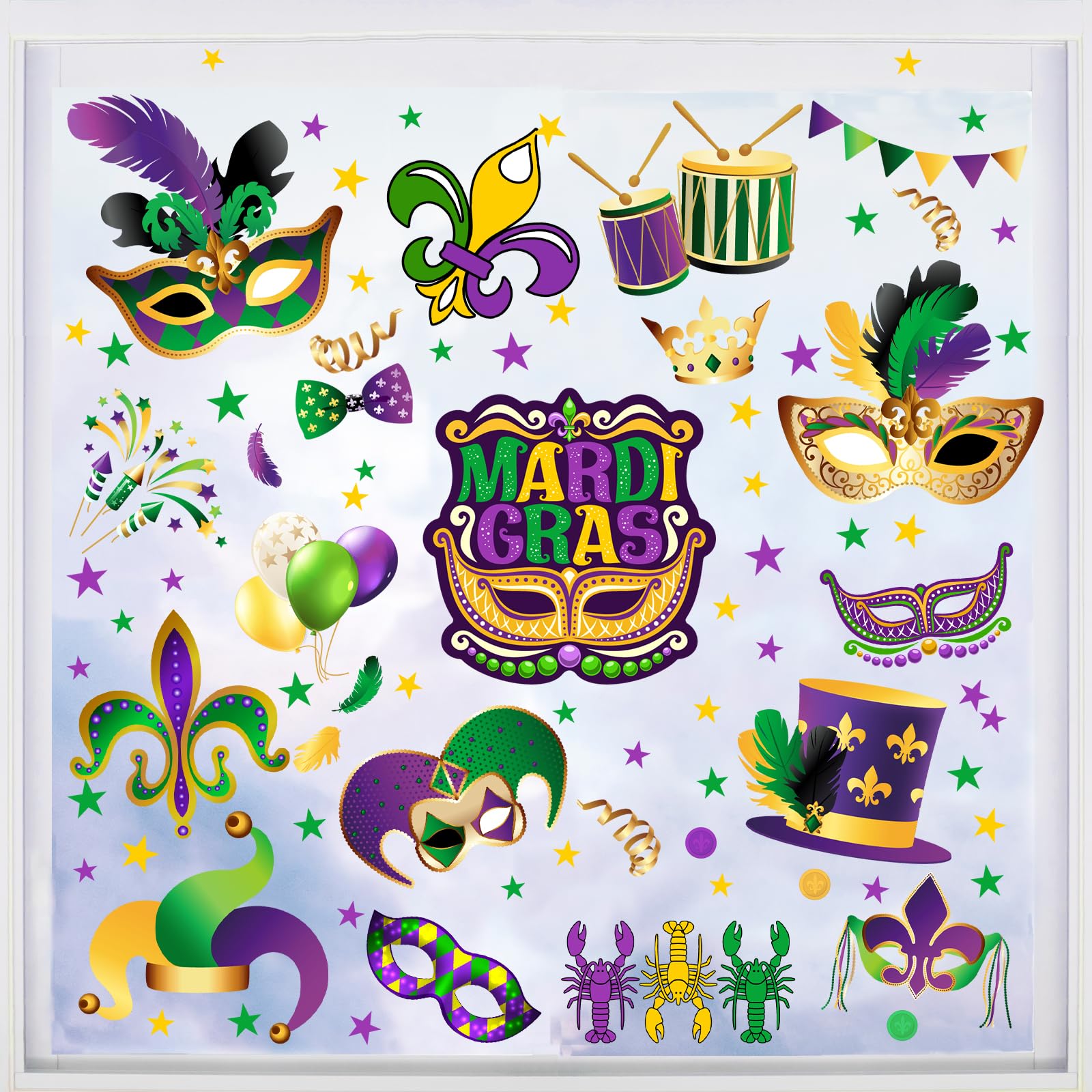 Amazon.com: Mardi Gras Window Clings-Mardi Gras Stickers Decorations,9 ...
