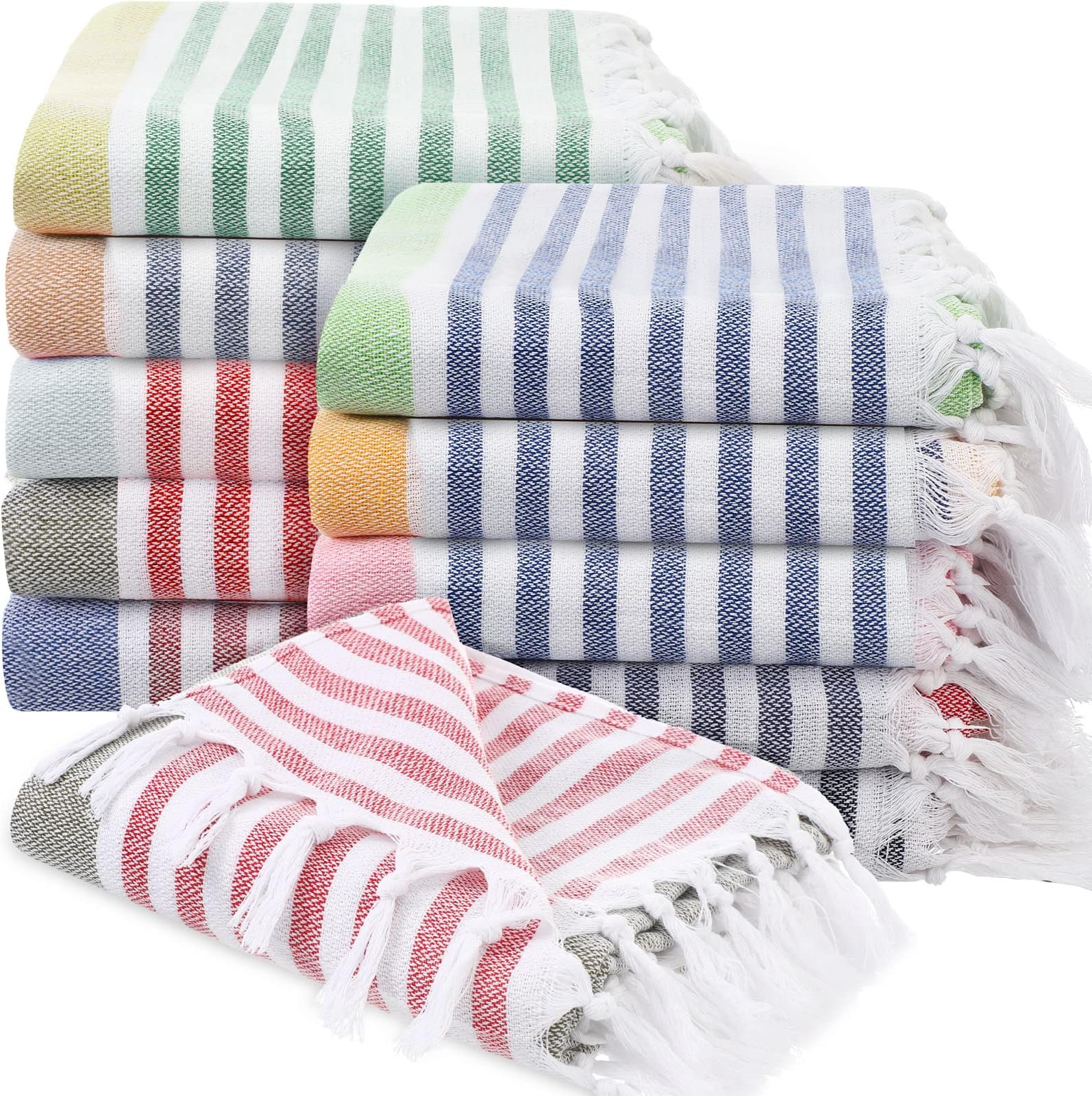 Amazon.com: Oudain 10 Pcs Turkish Beach Towels Bulk Cotton Quick Dry ...