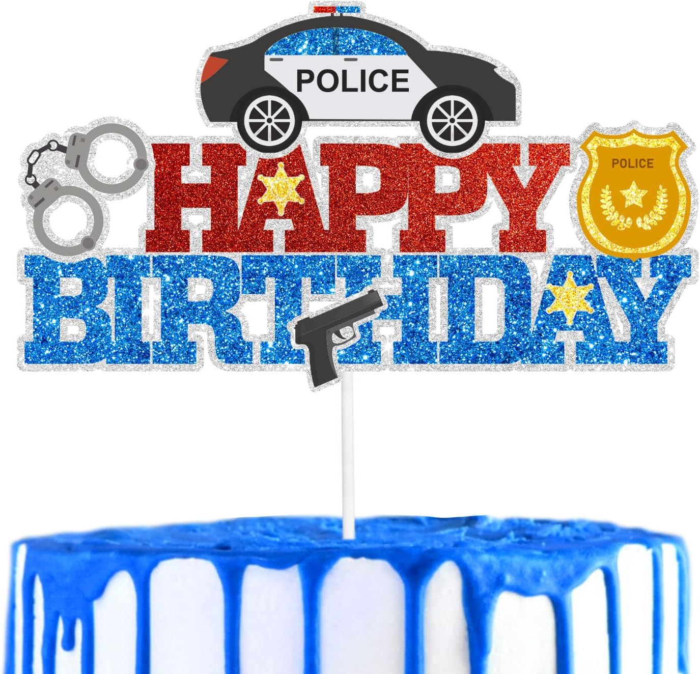Amazon.com: Police Cake Topper Happy Birthday Cake Police Car Handcuffs ...