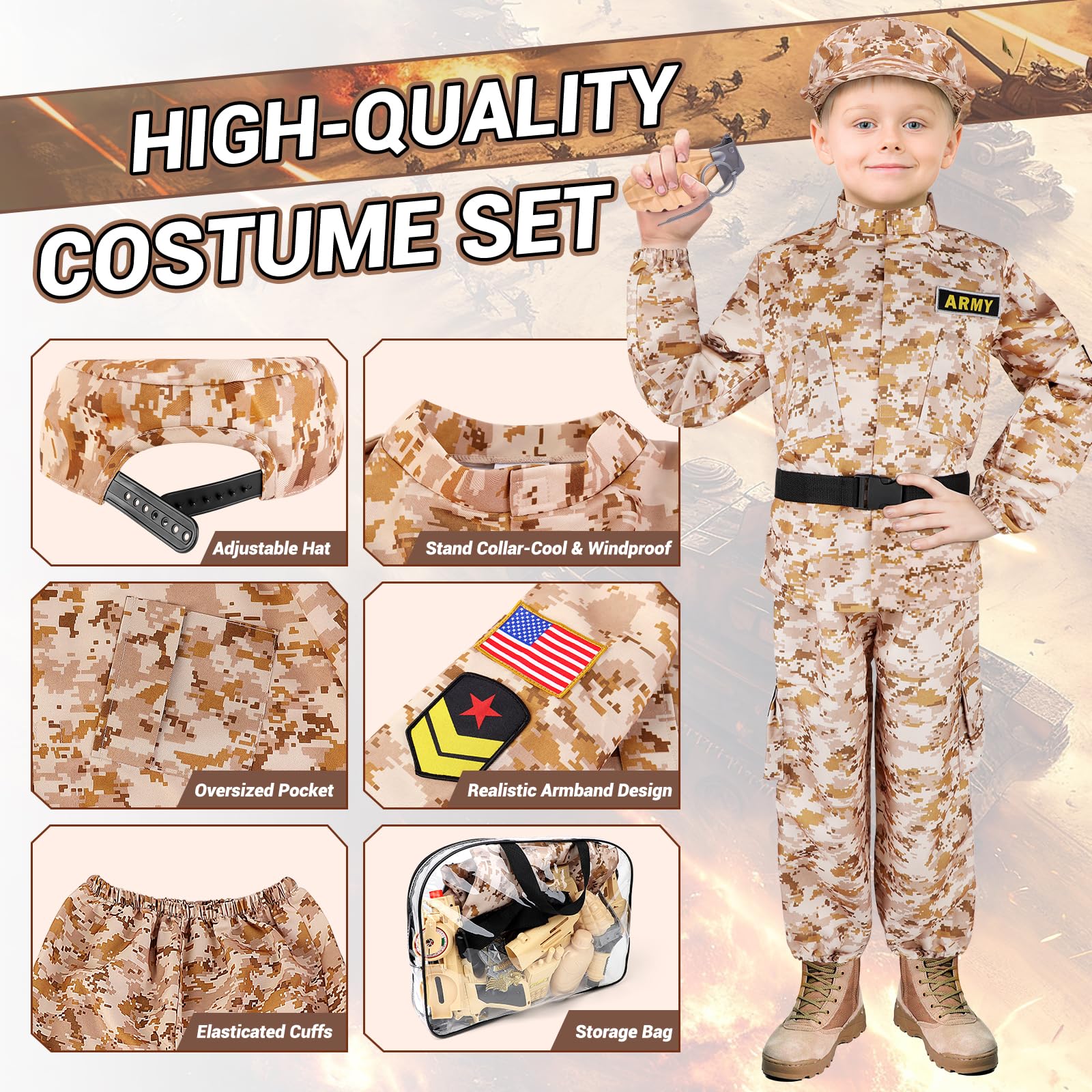 Snapklik.com : deAO Army Soldier Dress Up For Kid Military Costume Set ...