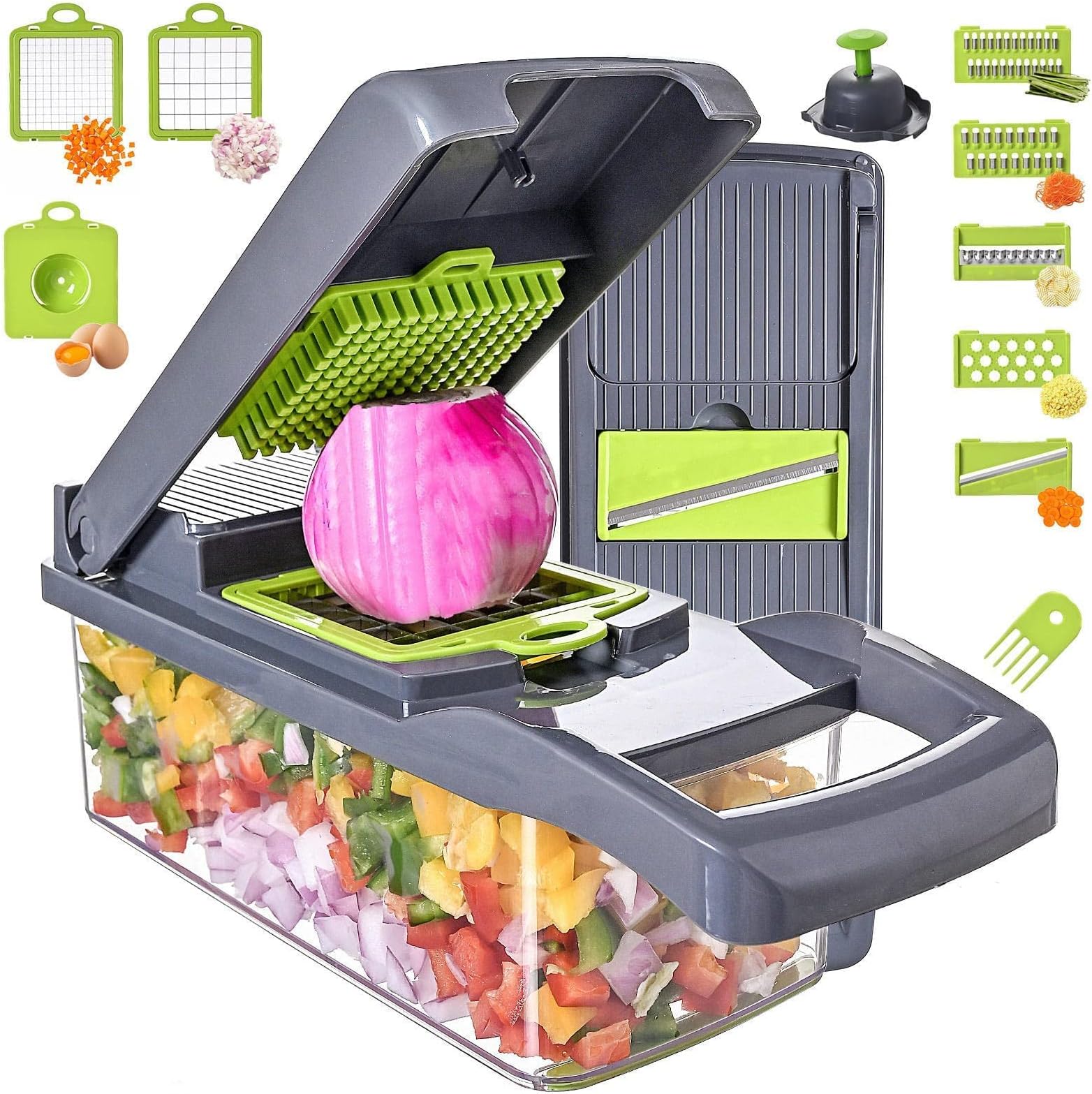 14-in-1 Vegetable Chopper and Mandoline Slicer - Manual Kitchen Cutter ...