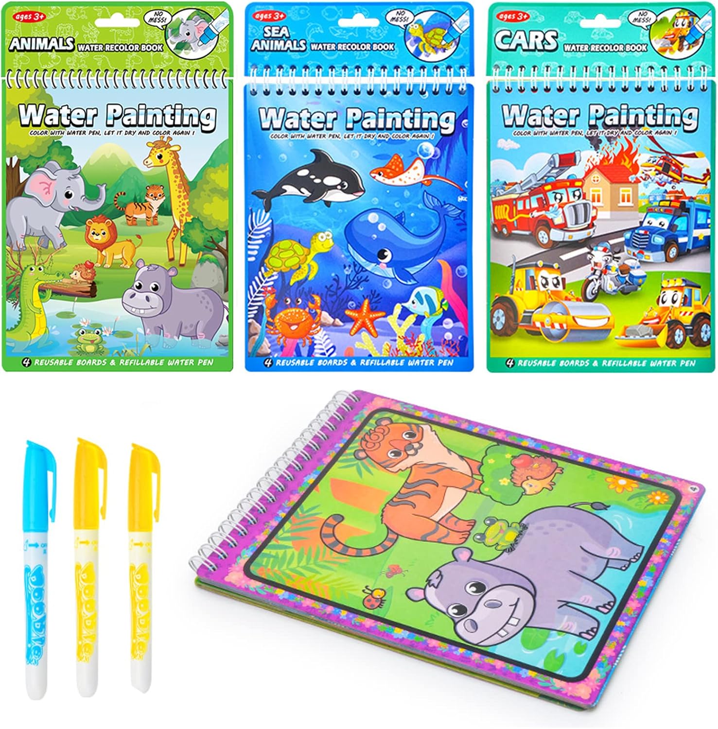 Amazon.com: LEFIMOT 3 Pack Water Coloring Books for Toddlers, Reusable ...