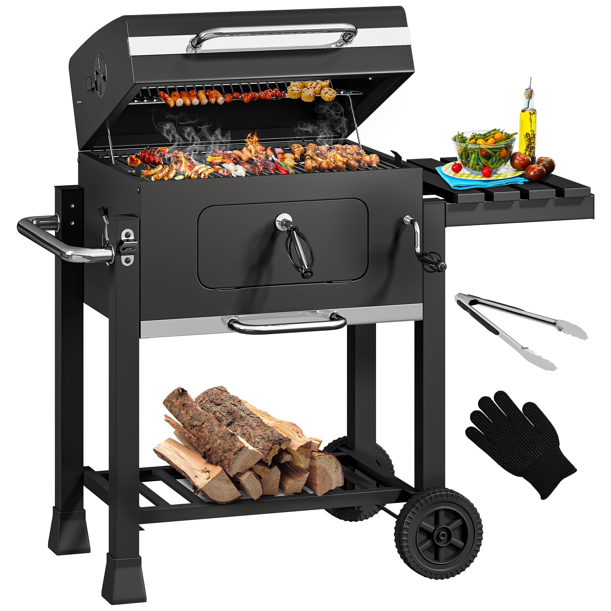 YITAHOME XL Charcoal Smoker BBQ, Portable Barbecue Grill with Height ...
