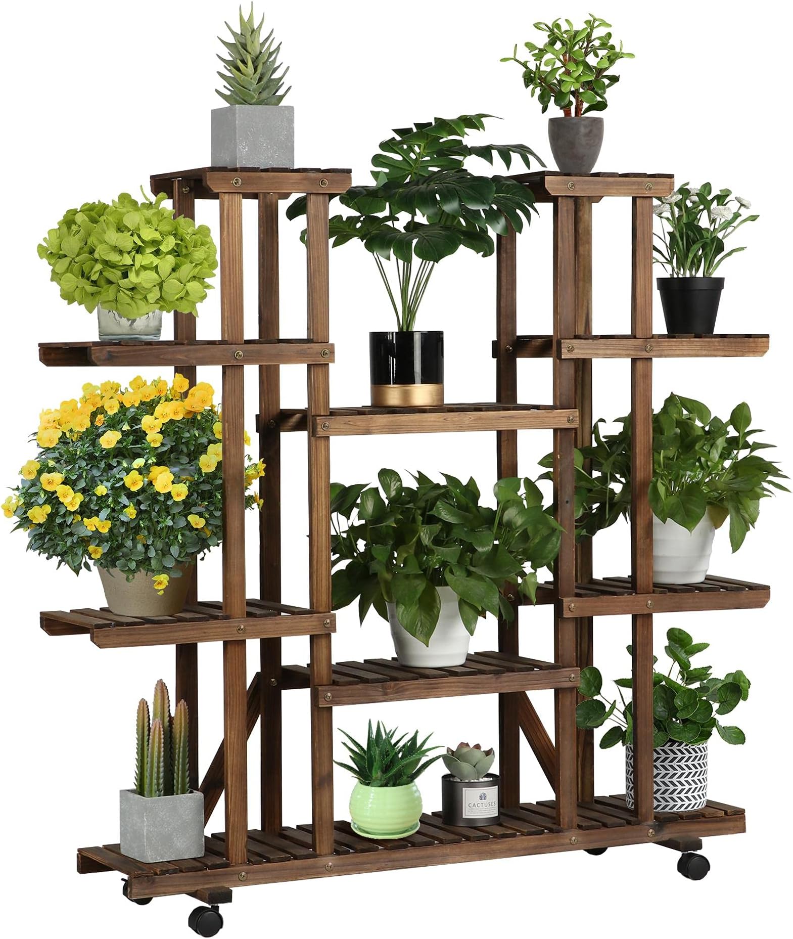Yaheetech Scaffale Porta Piante Vasi Fiori in Legno con Ruote 9 Ripiani ...