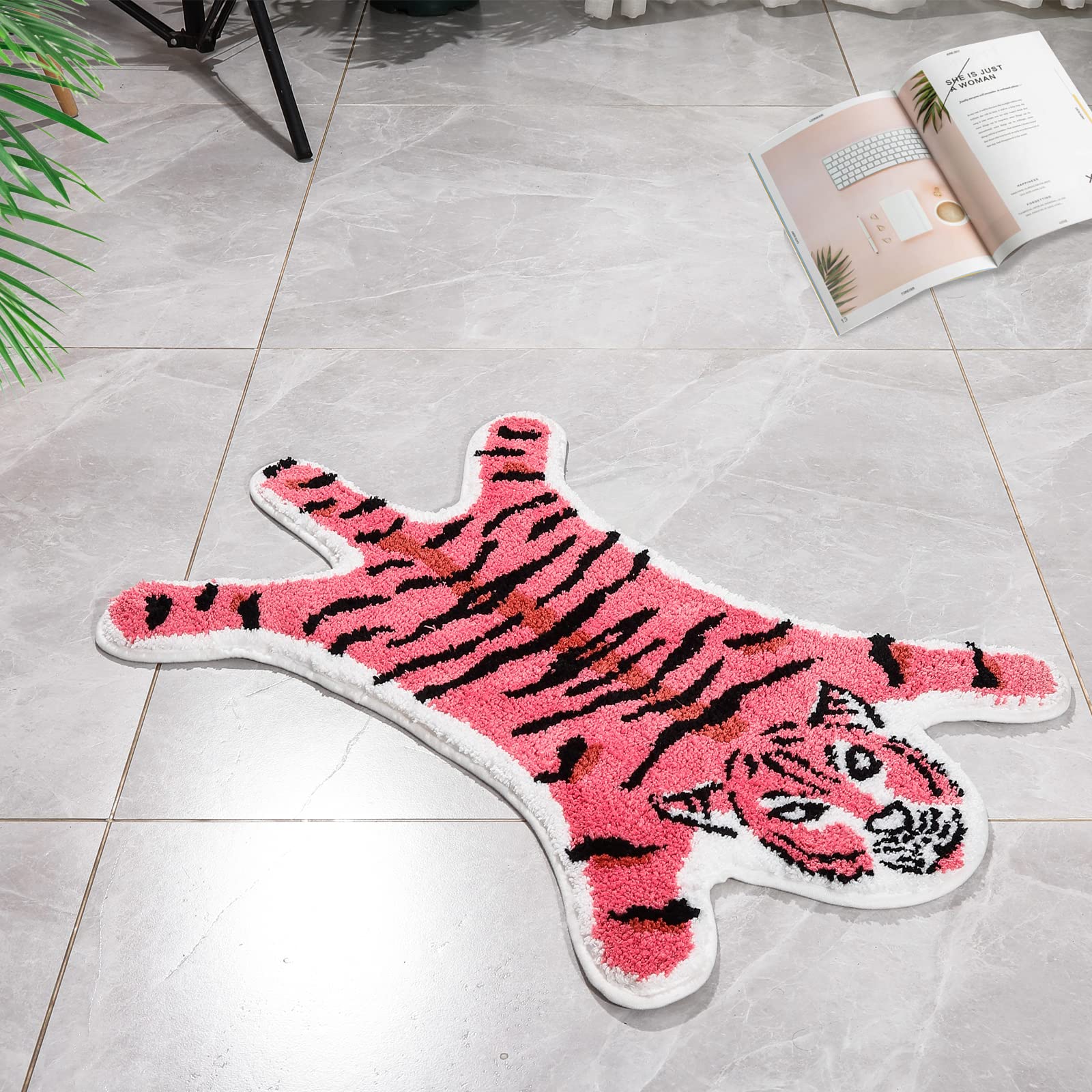 Amazon.com: Cute Tiger Bath Mat for Bathroom Non Slip Pink Animals ...
