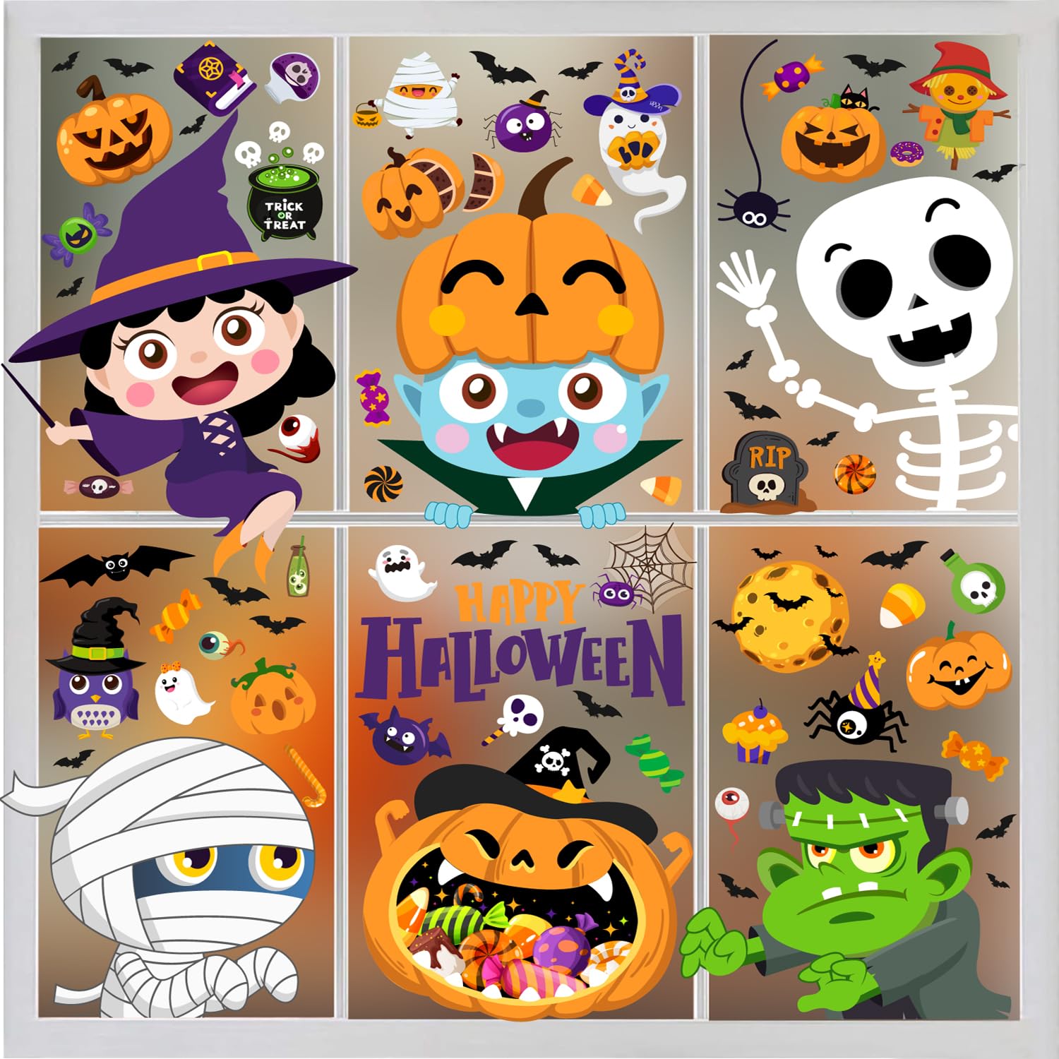 Amazon.com: Halloween Window Clings Cute Halloween Window Stickers ...