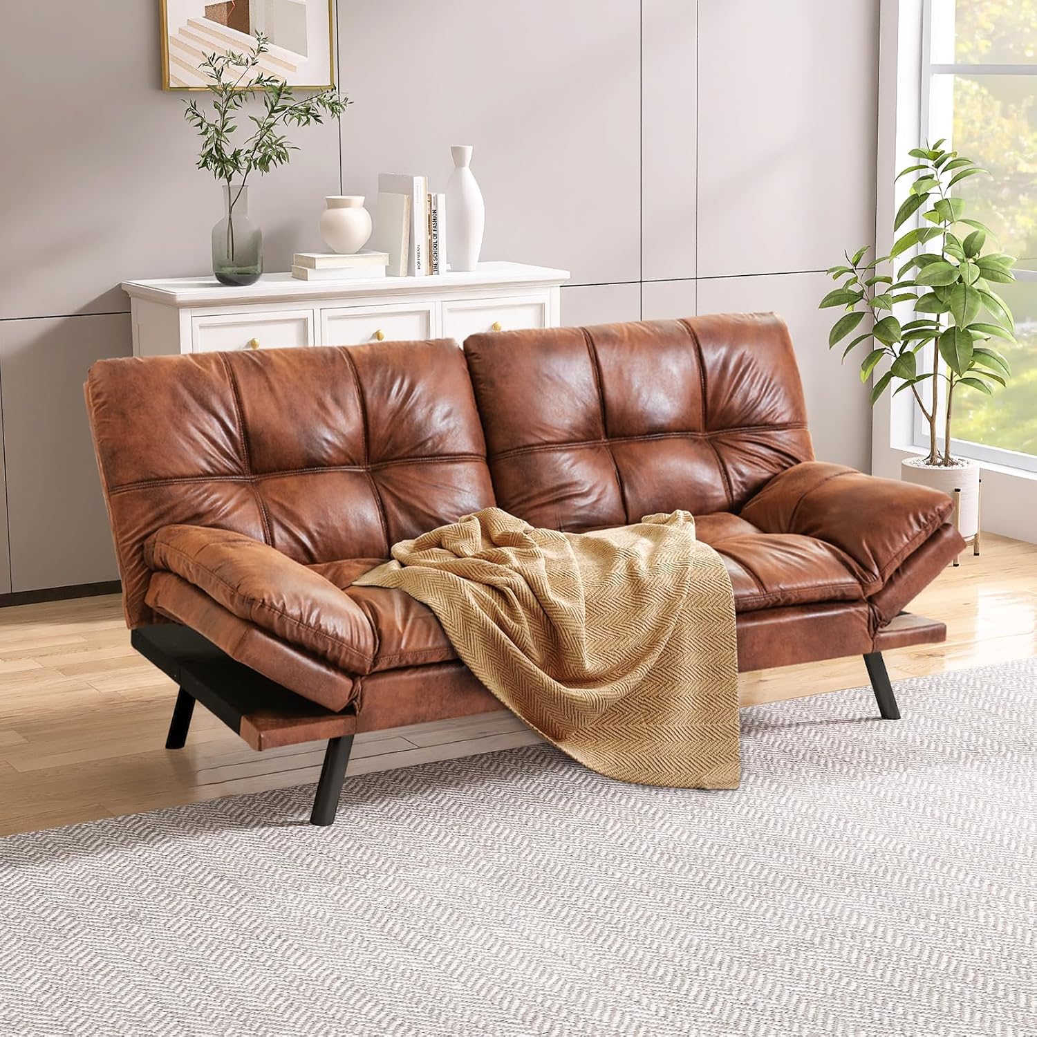 Amazon.com: Erdoru Convertible Memory Foam Futon Sofa Bed Couch,Faux ...