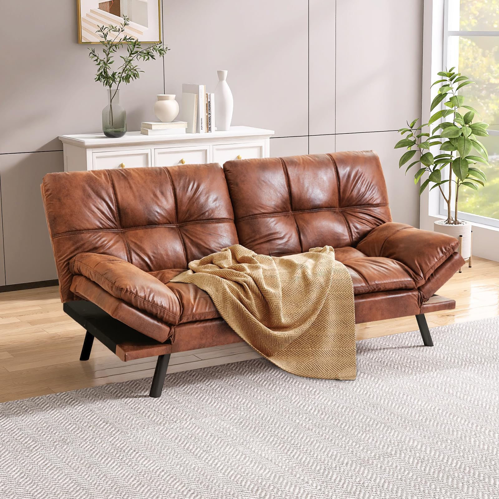 Amazon.com: Erdoru Convertible Memory Foam Futon Sofa Bed Couch,Faux ...