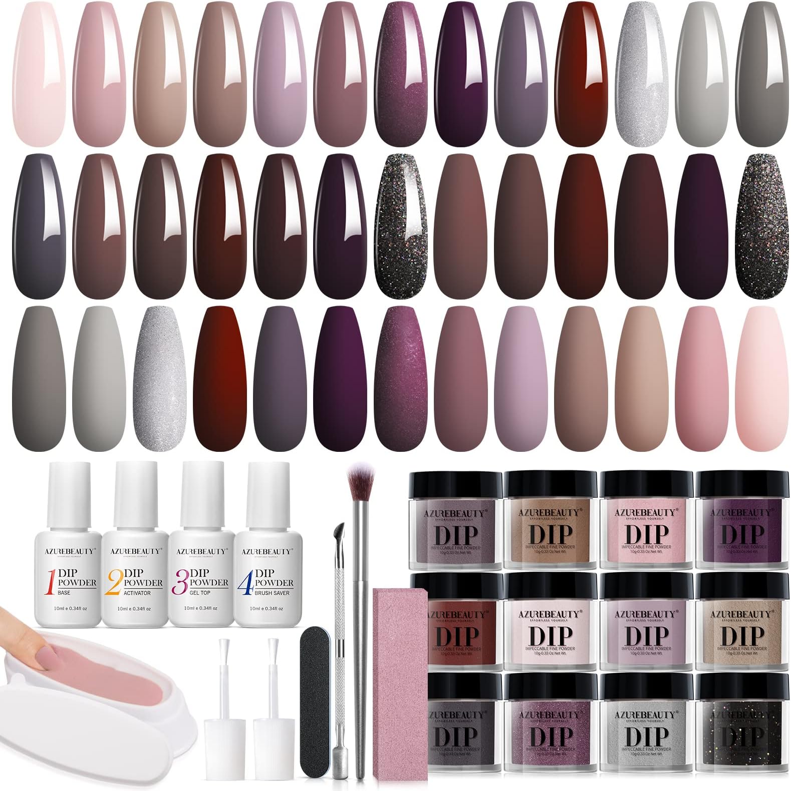 Amazon.com: AZUREBEAUTY Dip Powder Nail Starter Kit Nude Pink Brown ...