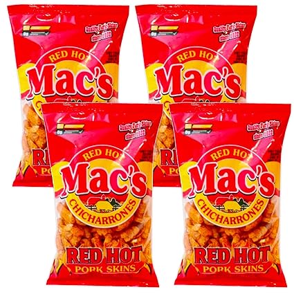Amazon.com: Mac's Red Hot Pork Rinds Flavored Pork Skins - 4 Pack Macs ...