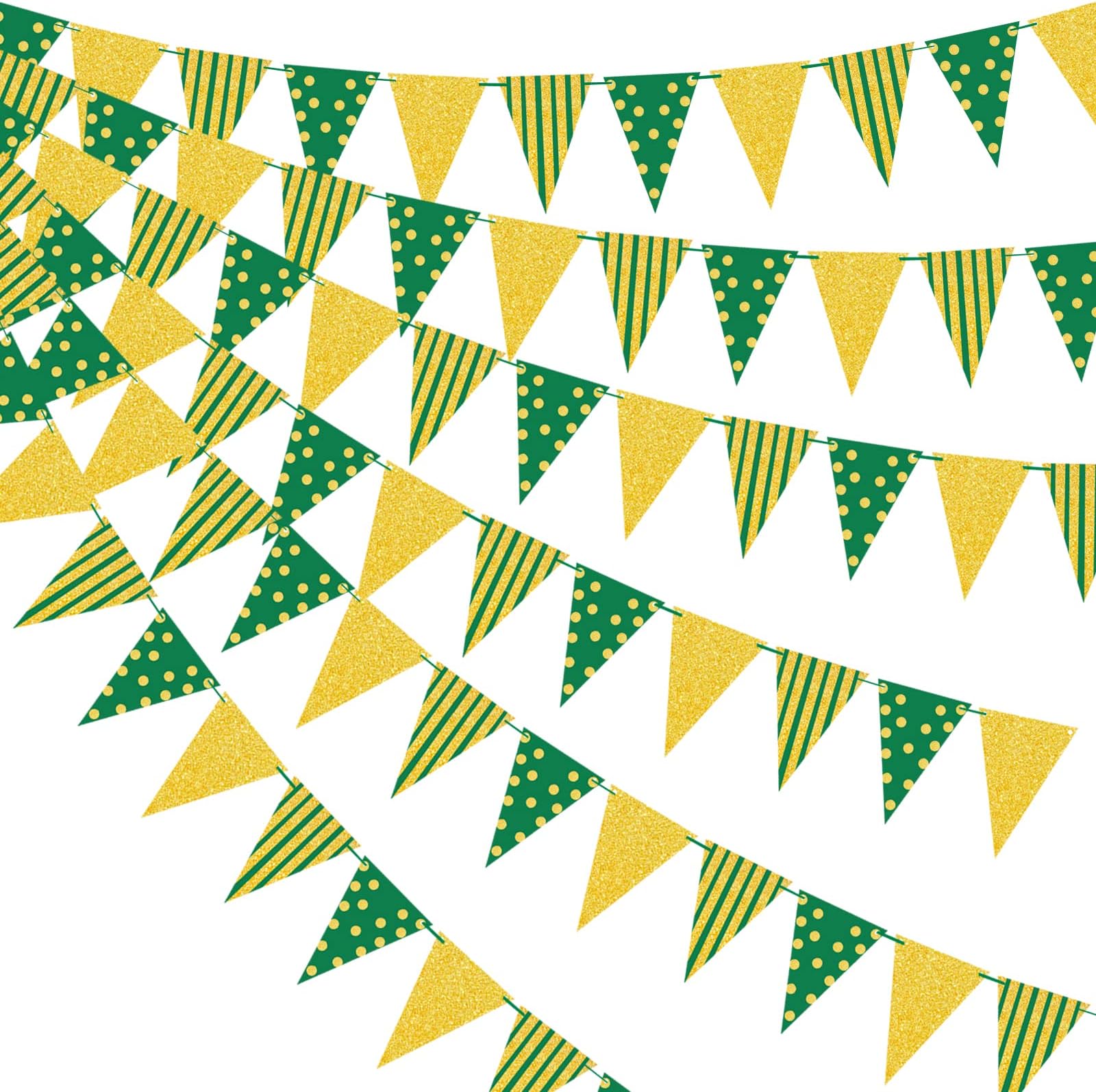 Amazon.com: 32Ft Green and White Banner Party Decorations Triangle Flag ...