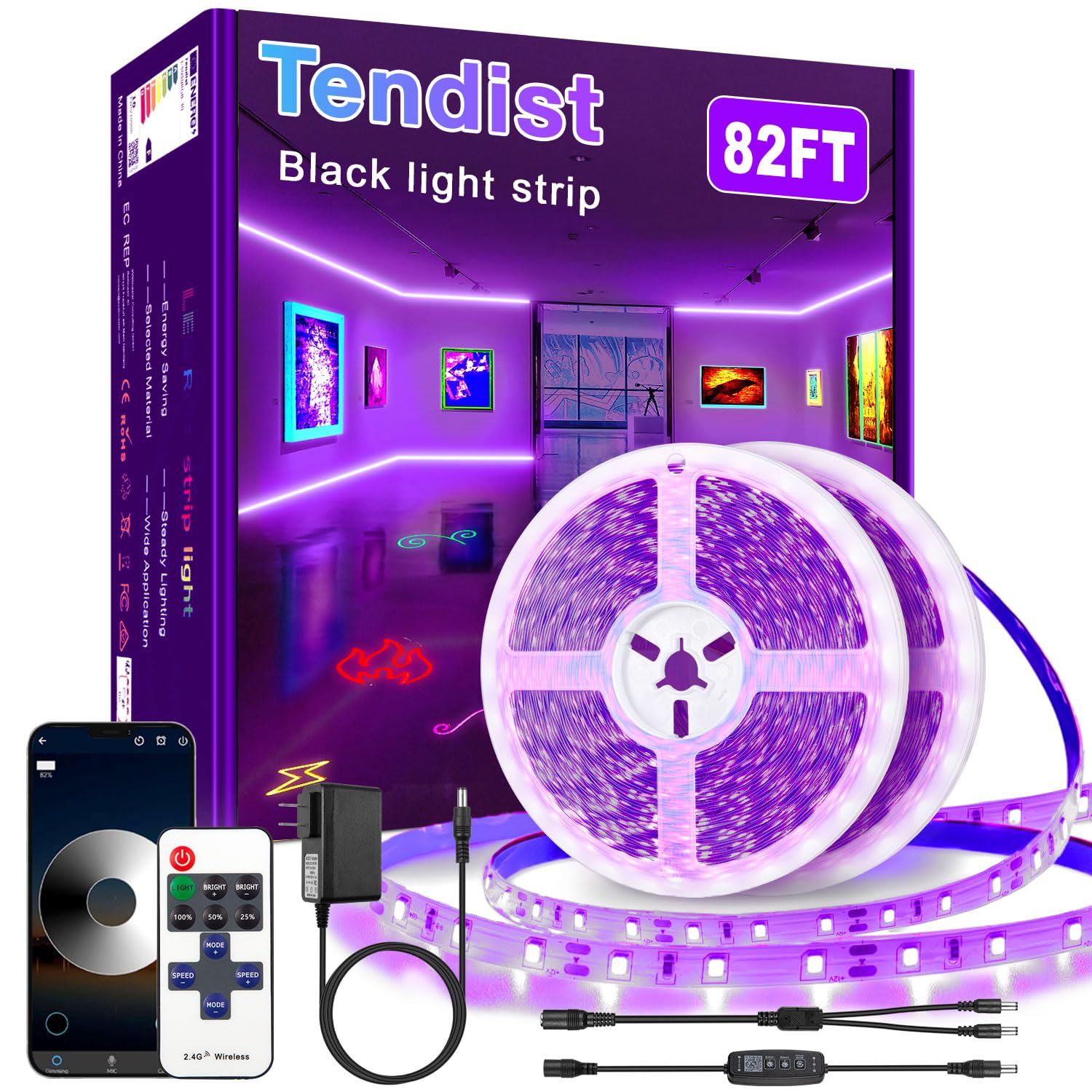 Amazon.com: TENDIST 82FT Black Light Led Strip App Control, Black Light ...