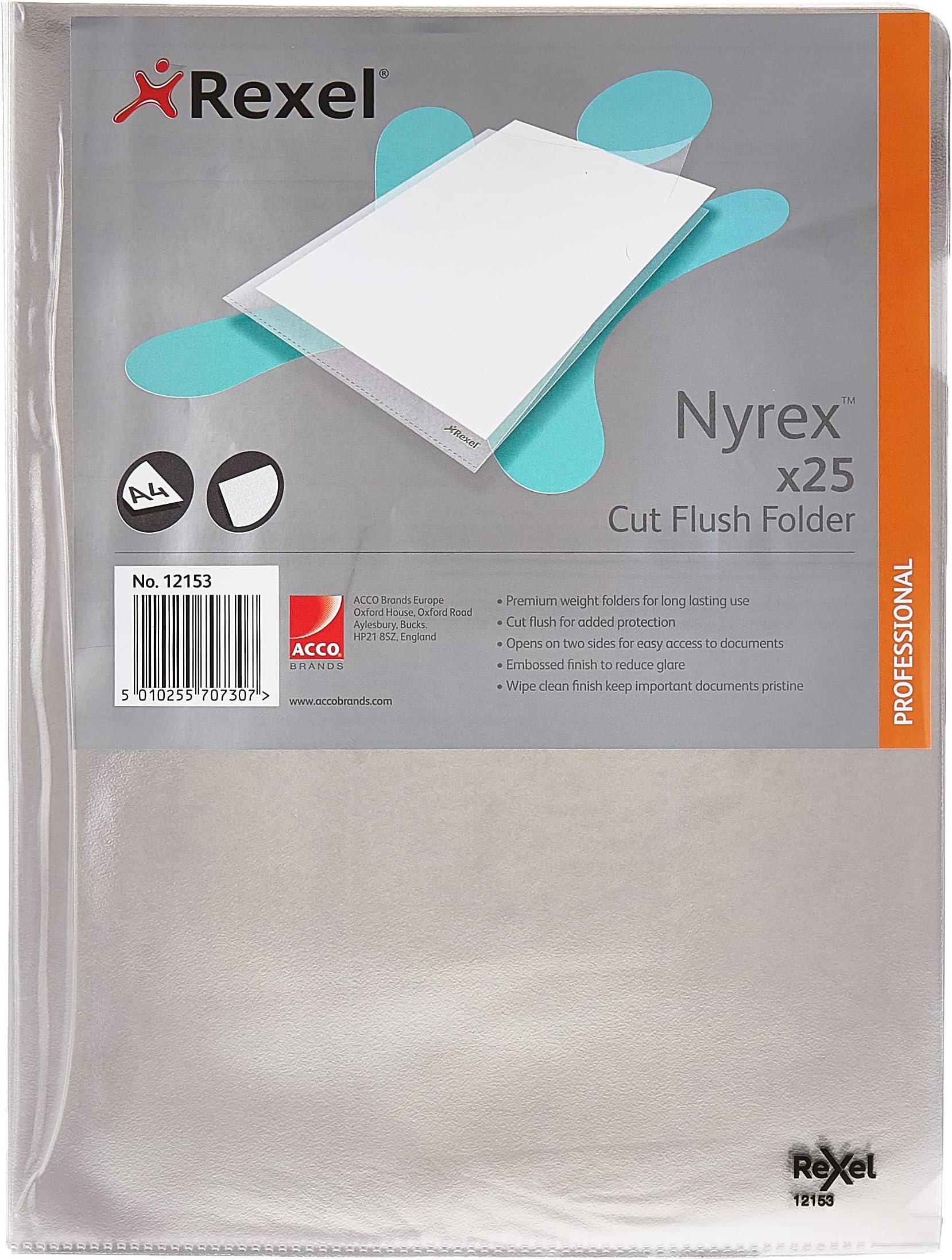 Rexel Nyrex Premium A4 Document Folder, Clear Embossed, 100mic, Cut ...