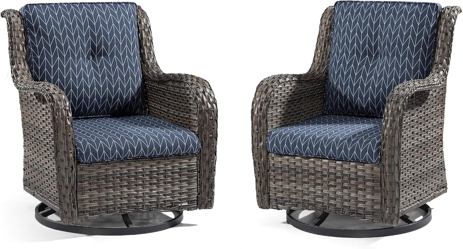 Amazon.com : Joyside Outdoor Swivel Rocker Wicker Chair Set of 2, High ...