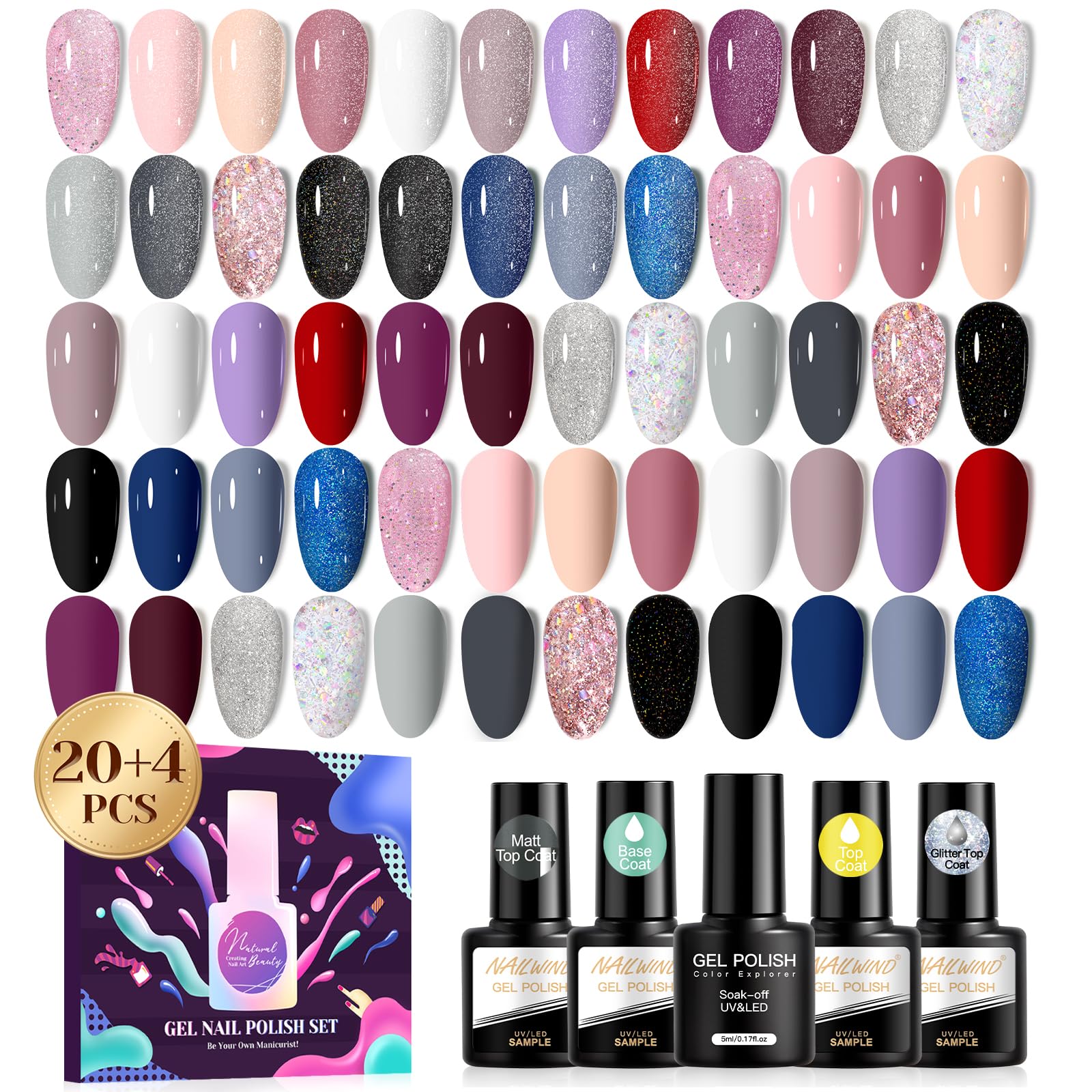 Amazon.com: NAILWIND Gel Polish Set, 24PCS Gel Nail Polish with Base ...