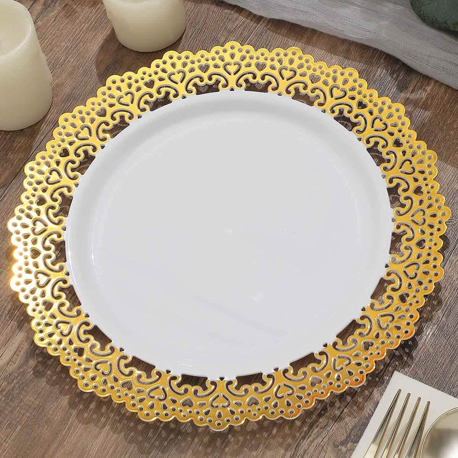 Amazon.com: Efavormart 10 Pack | 10" White With Gold Lace Rim Plastic ...