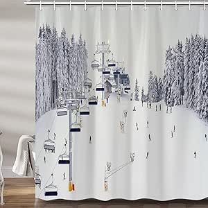 Amazon.com: Winter Ski Shower Curtain, Snow Mountain Sports Field ...