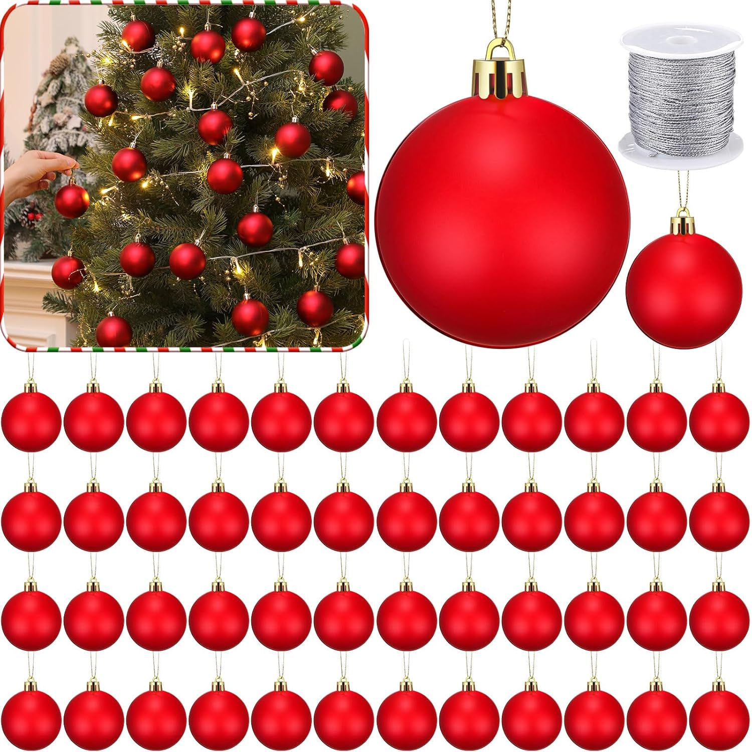Amazon.com: Wettarn 50 Pcs Christmas Ball Ornaments with Lid Rope 2.36 ...