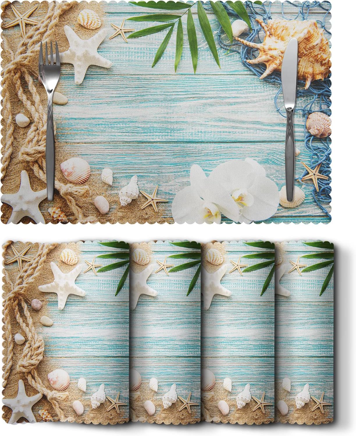 Amazon.com: Beach Placemats Set of 4 for Dining Table Nautical Coastal ...