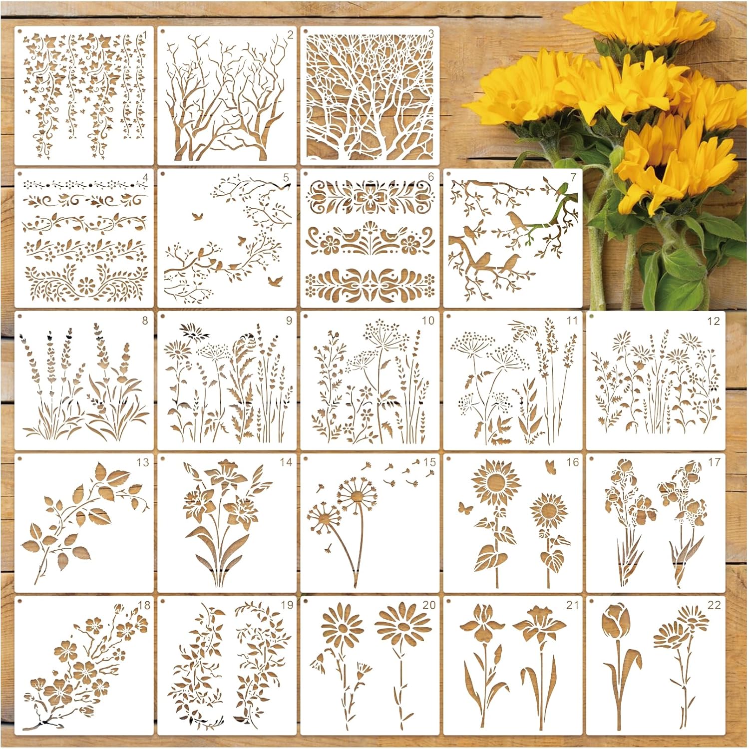 Amazon.com: 22pcs Small Flower Stencils for Painting on Wood Wall ...