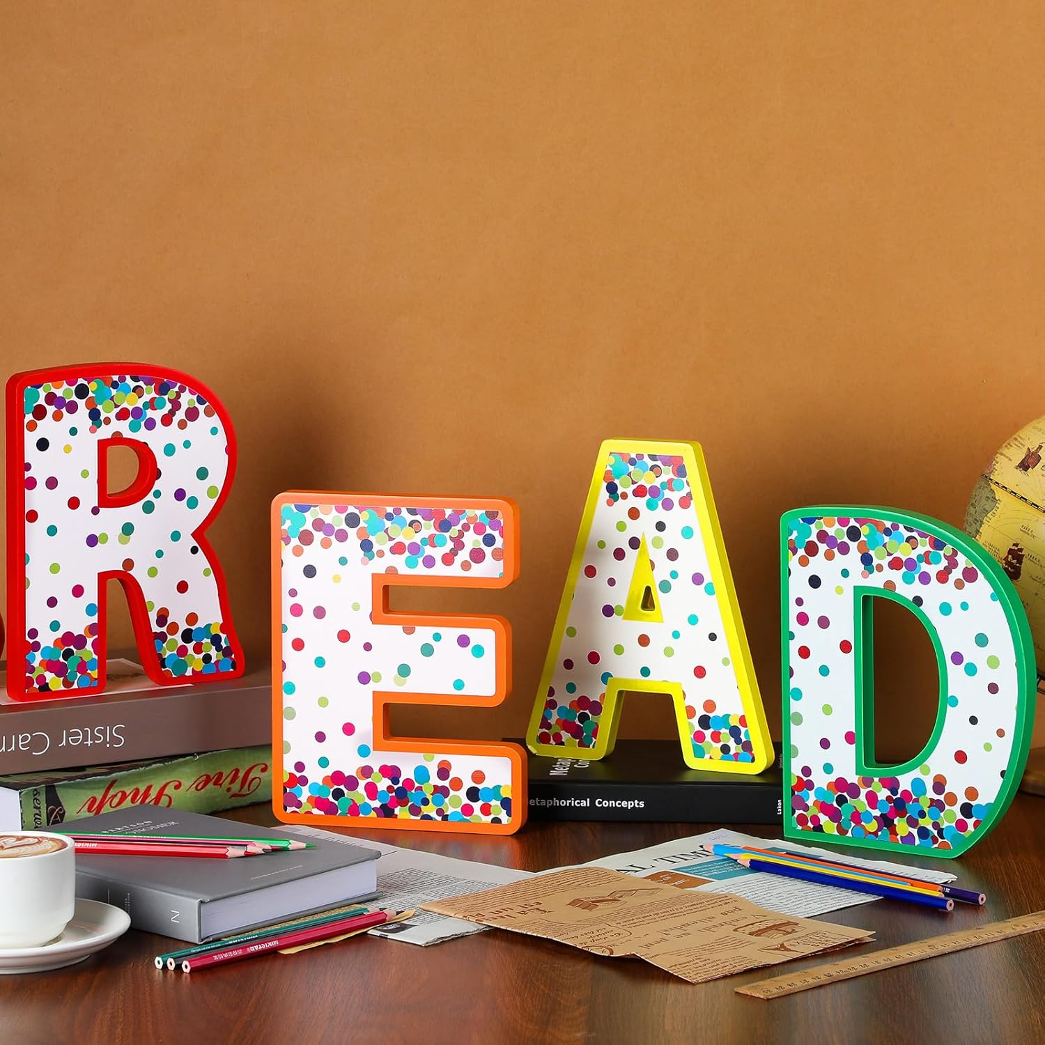 Amazon.com: Pinkunn 8.6 Inch Read Decorative Wooden Letters Reading ...