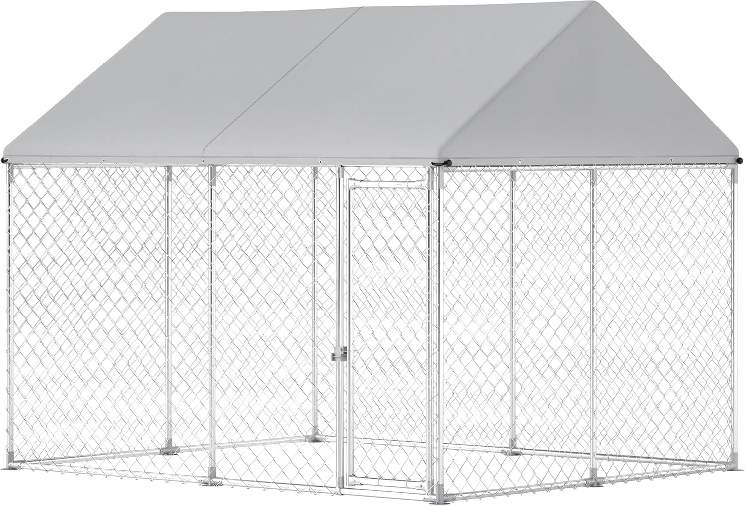 PawHut Outdoor Dog Kennel with Roof, Heavy Duty Galvanized Steel Dog ...